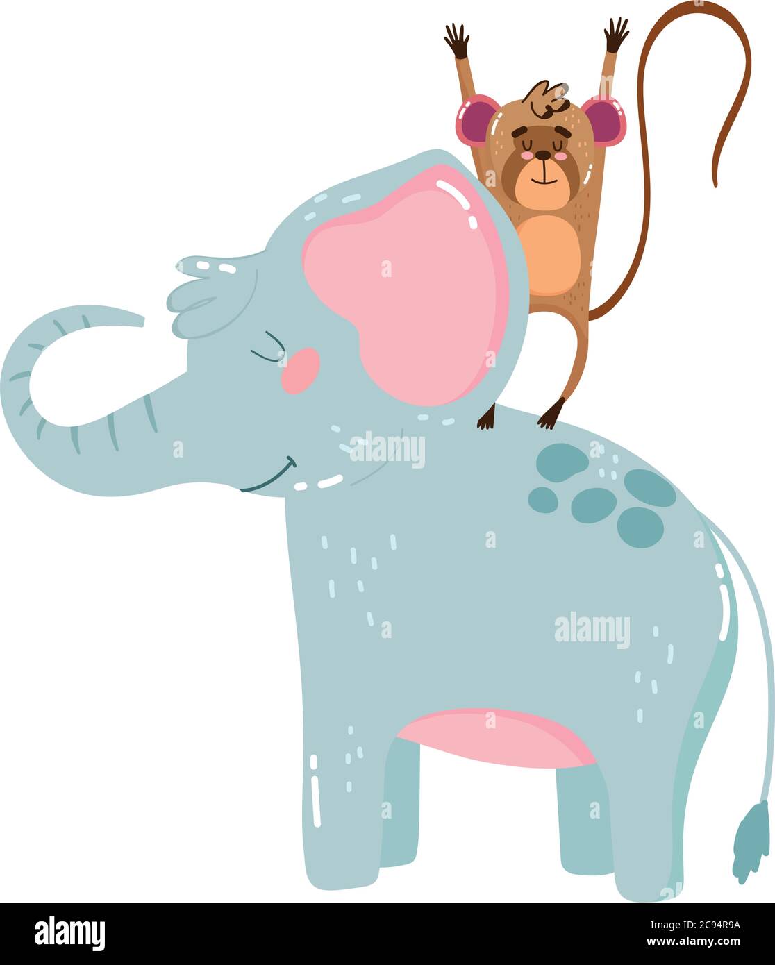 cute elephant monkey nature wild cartoon isolated icon design vector ...