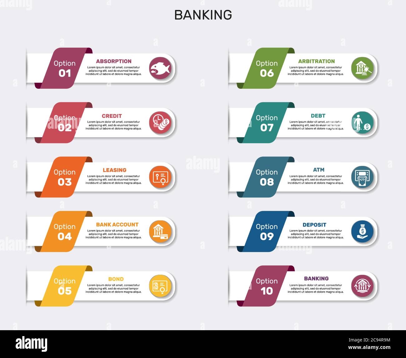 Infographic Banking template. Icons in different colors. Include ...