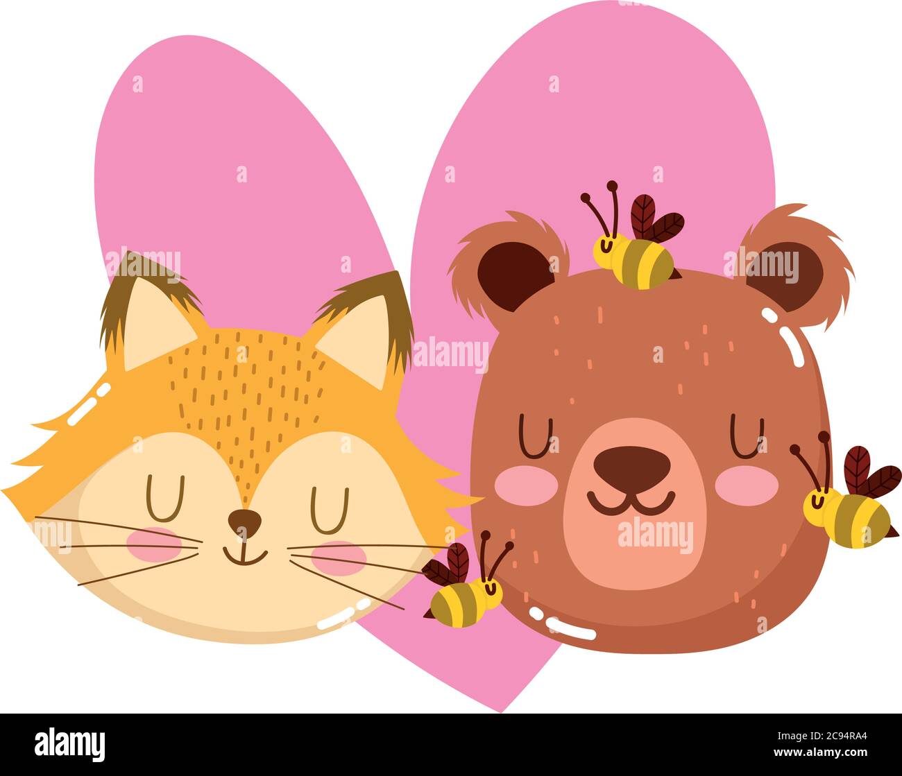 cute cartoon animal adorable little bear bee fox faces lovely vector ...