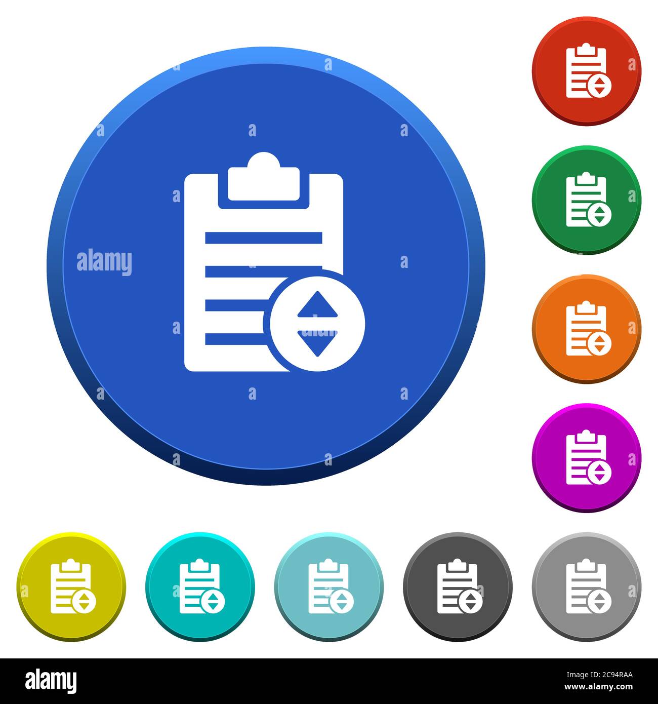 Adjust note priority round color beveled buttons with smooth surfaces and flat white icons Stock ...