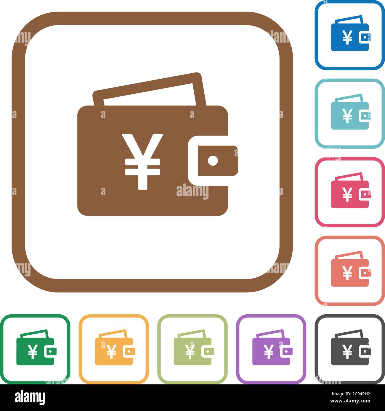Yen wallet simple icons in color rounded square frames on white ...