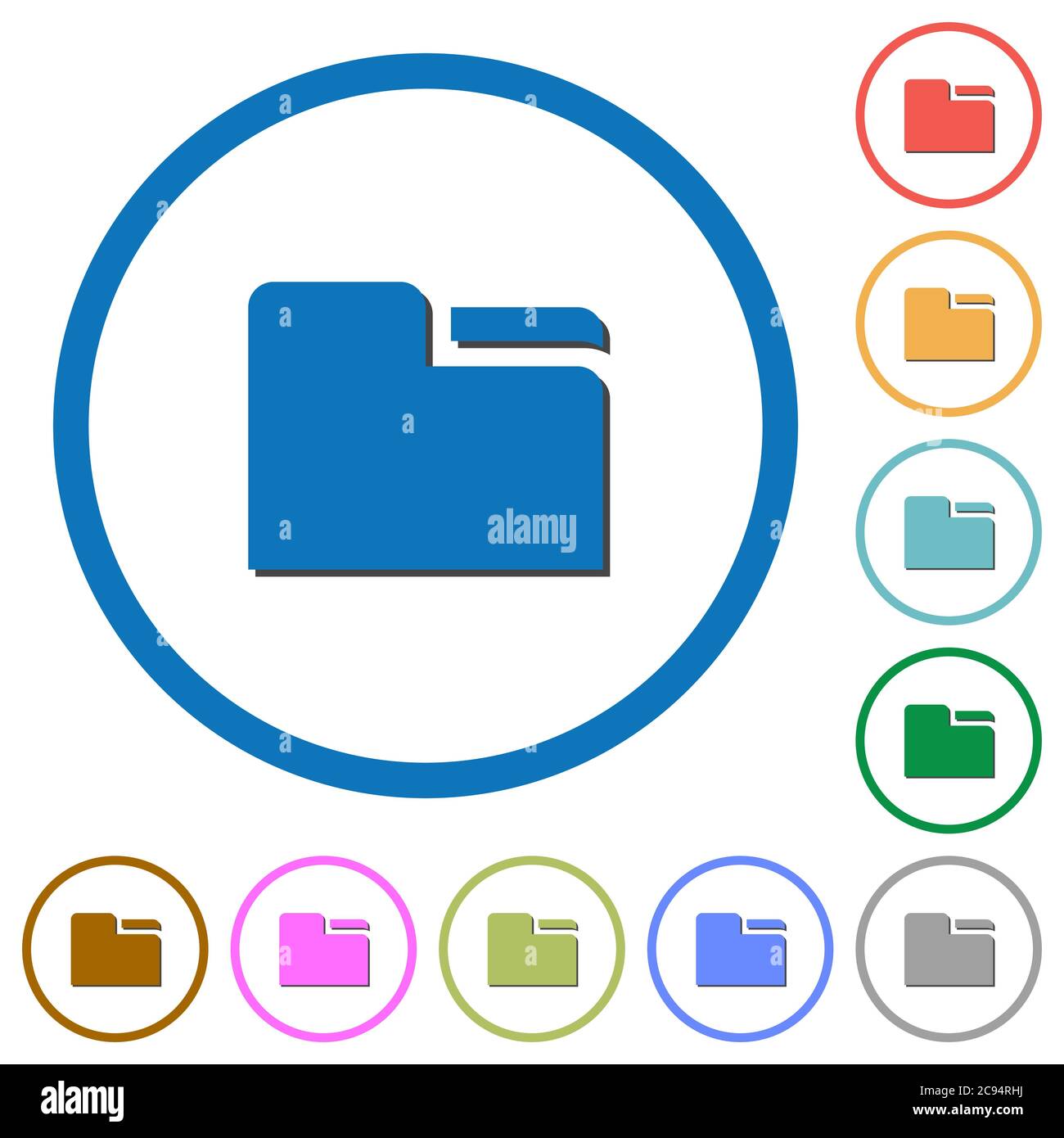 Tab folder flat color vector icons with shadows in round outlines on ...
