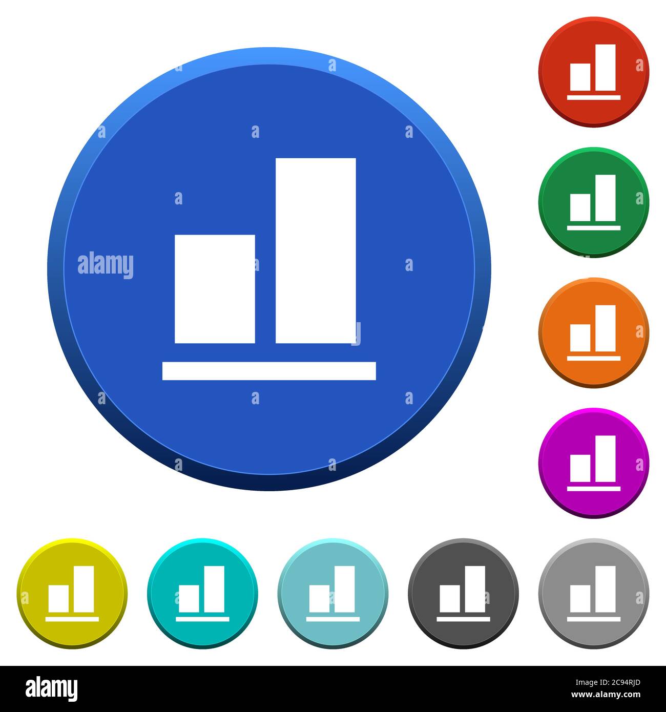 Align to bottom round color beveled buttons with smooth surfaces and flat white icons Stock ...