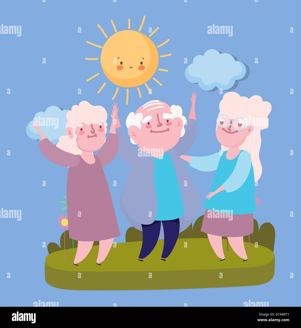 happy grandparents day, grandpa and grandmothers dancing in the park ...
