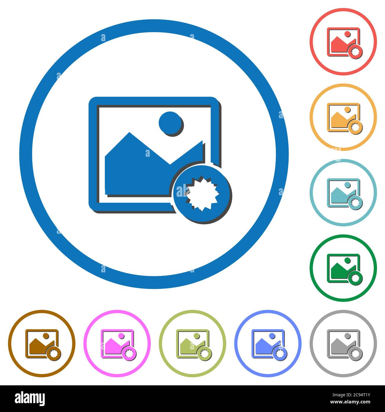 Authentic image flat color vector icons with shadows in round outlines ...