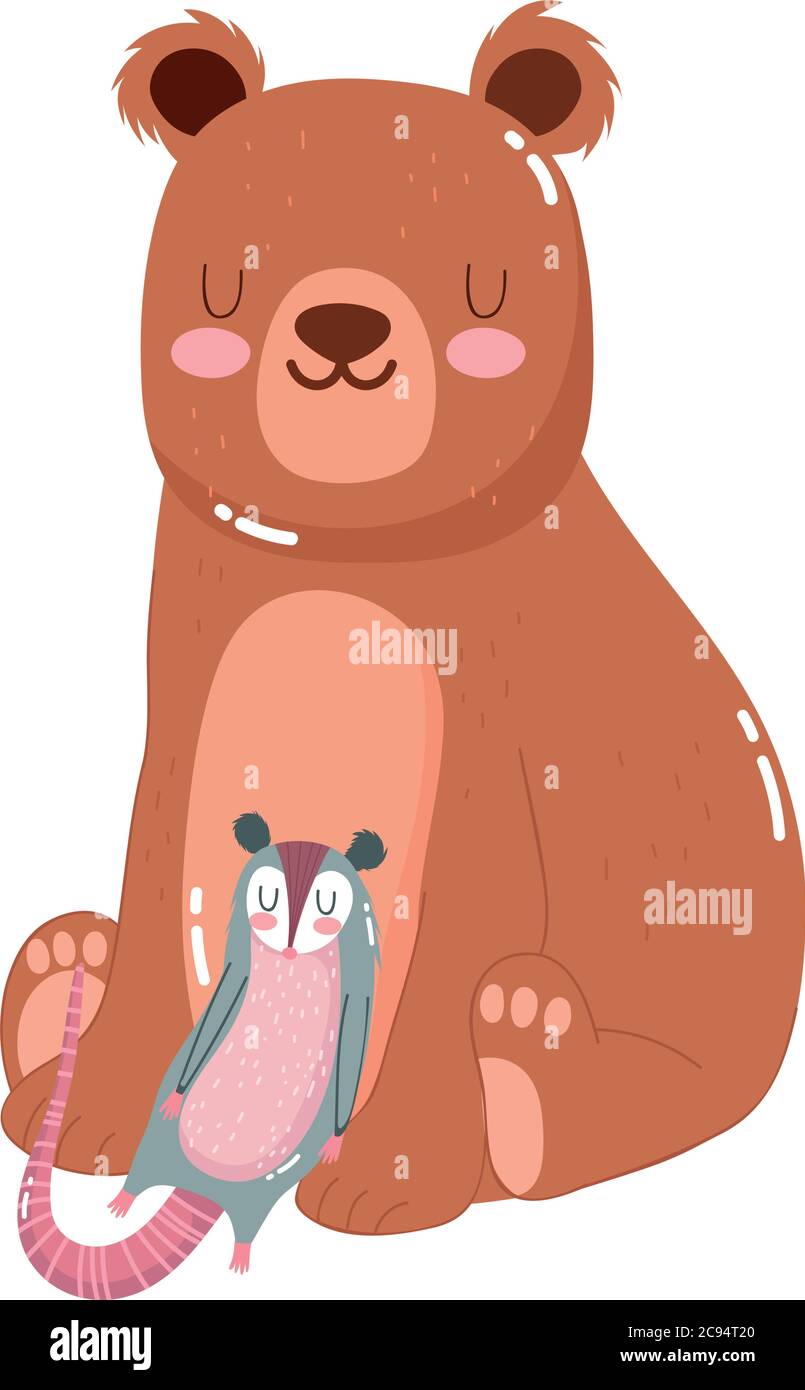 cute bear and opossum nature wild cartoon isolated icon design vector ...