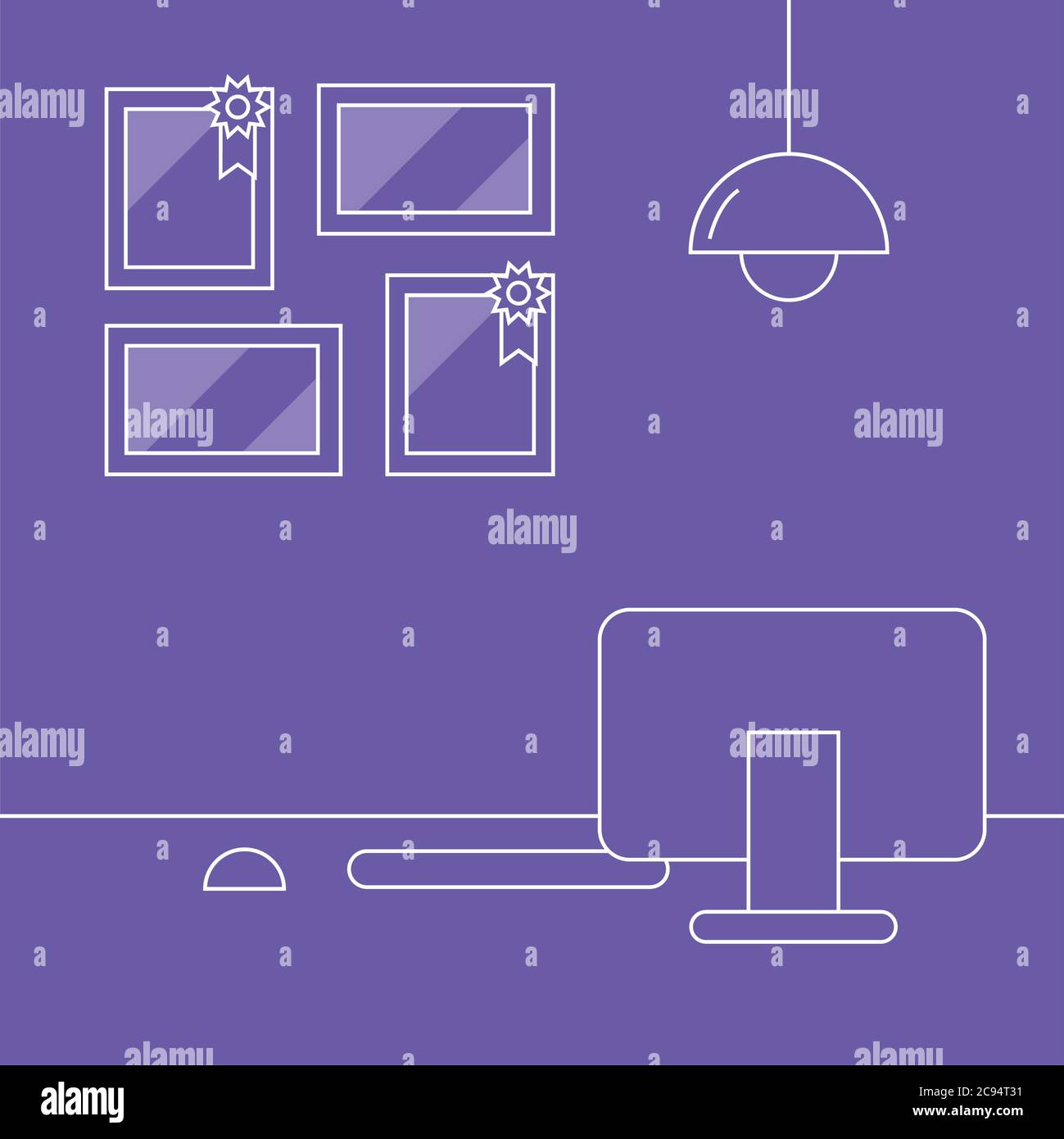 desktop computer technology in workplace vector illustration design ...