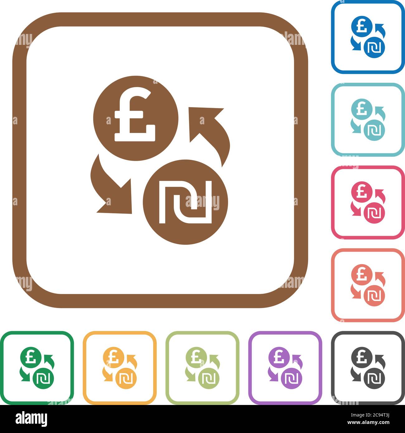 Pound Shekel money exchange simple icons in color rounded square frames ...
