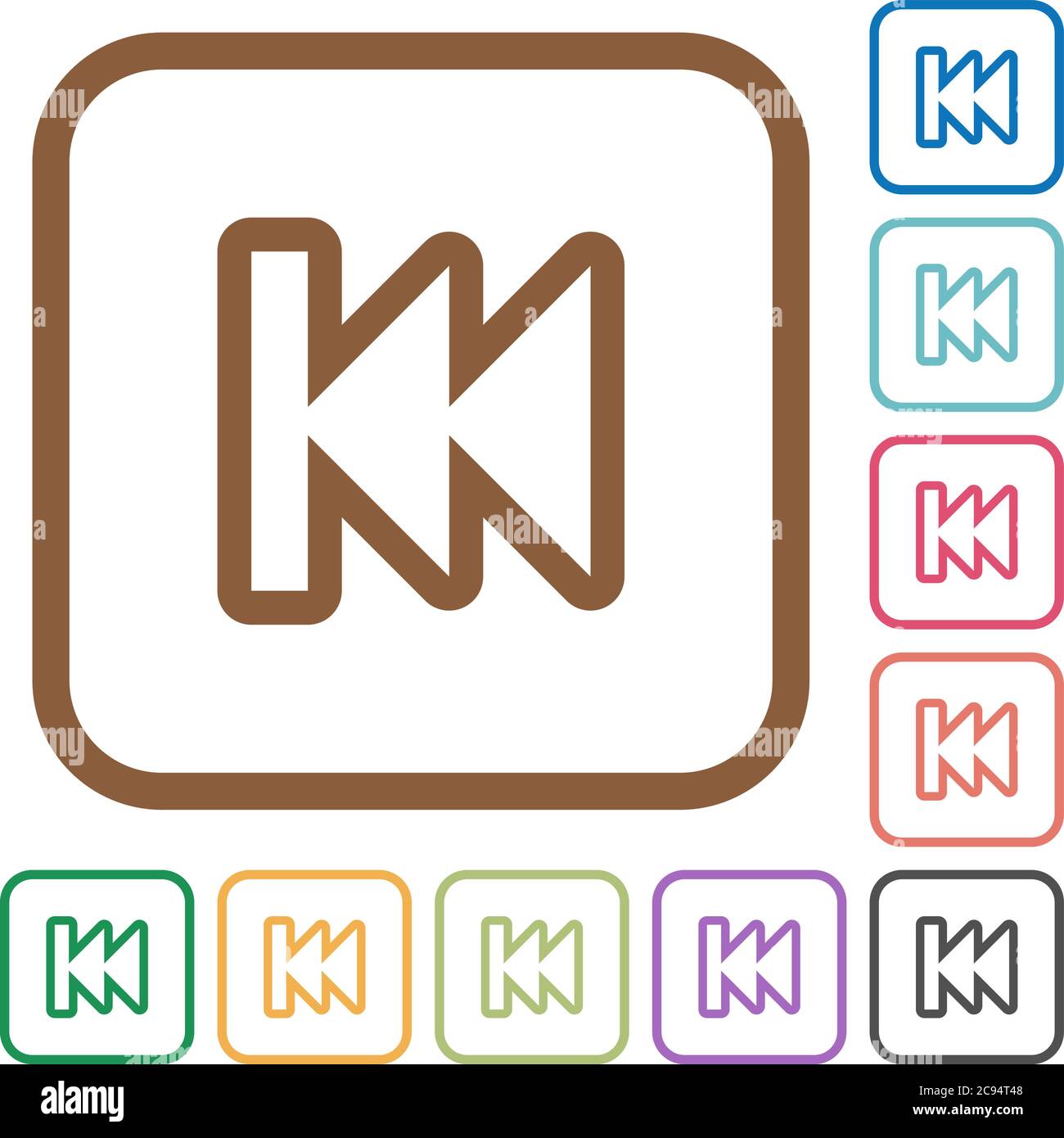 Media fast backward simple icons in color rounded square frames on ...