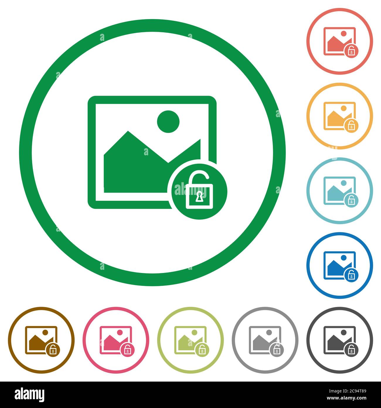 Unlock image flat color icons in round outlines on white background ...