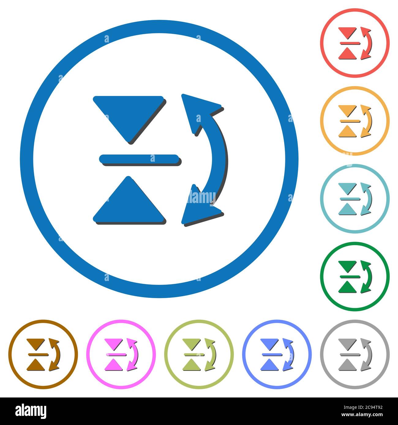 Vertical flip flat color vector icons with shadows in round outlines on ...