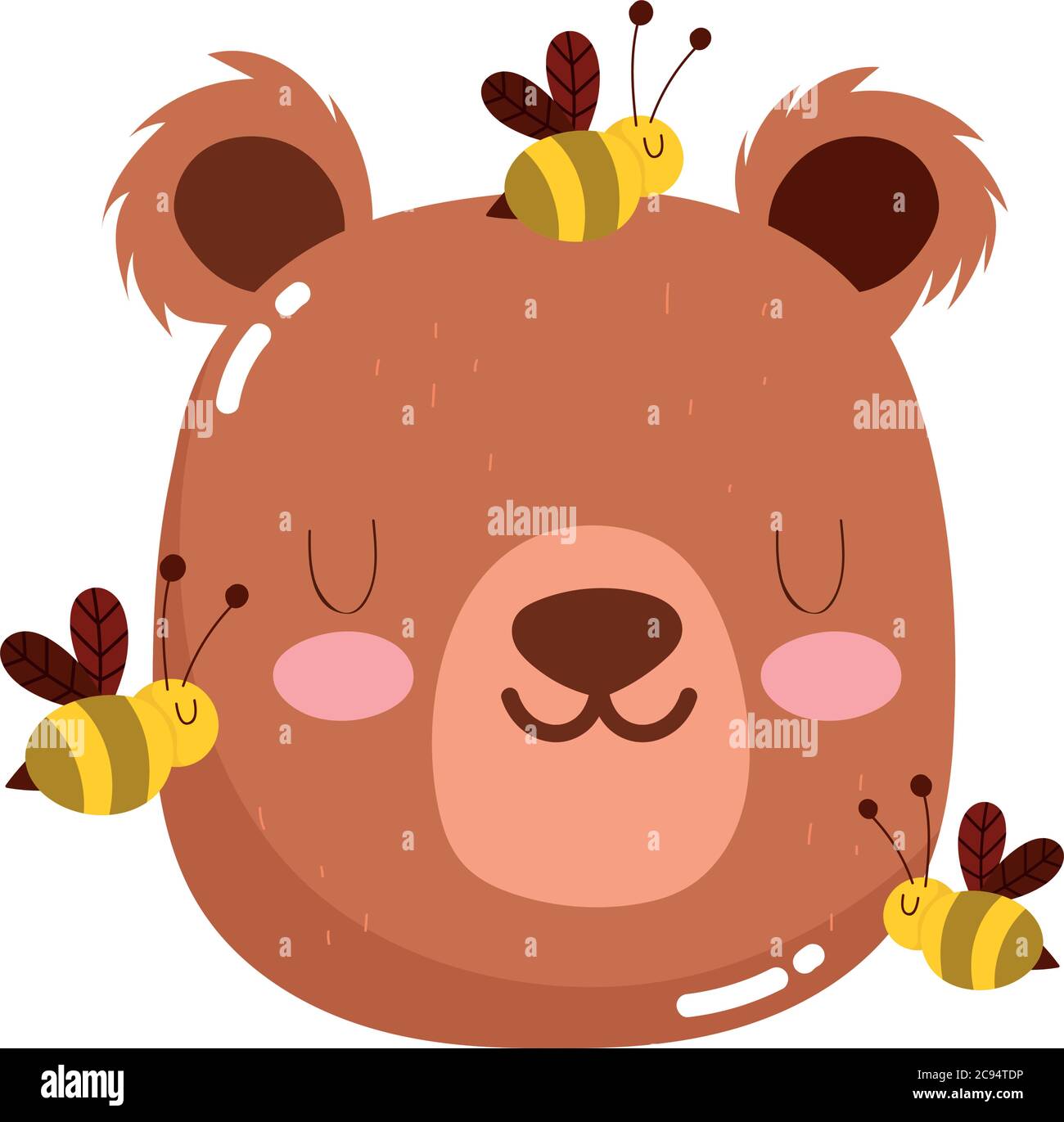 cute animals head bear and bees cartoon isolated icon design white ...