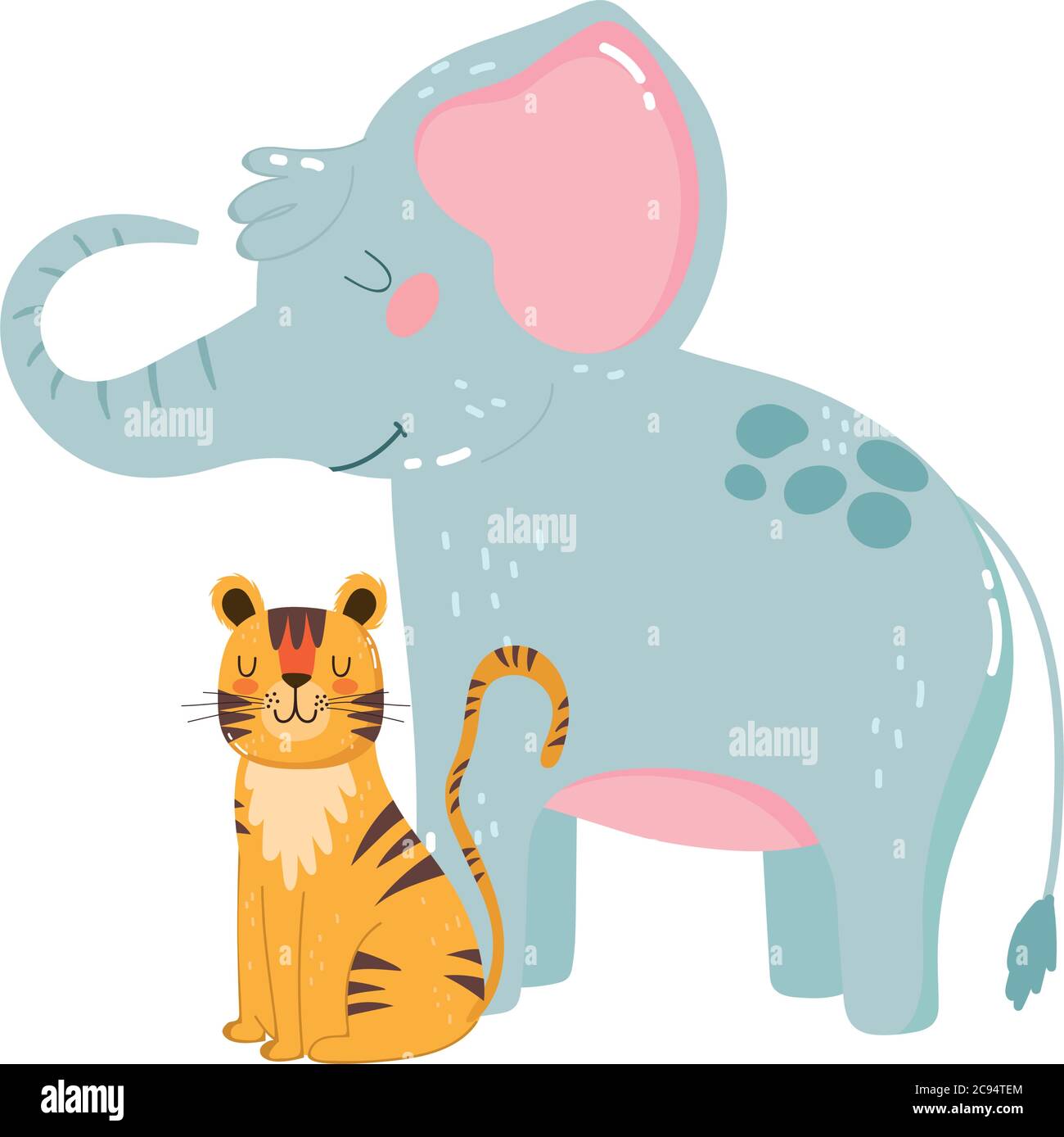 cute elephant and tiger nature wild cartoon vector illustration Stock ...