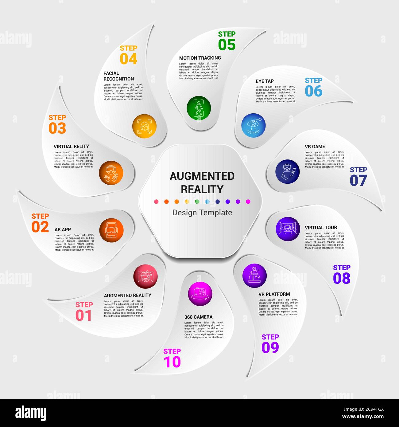 Infographic Augmented Reality template. Icons in different colors ...