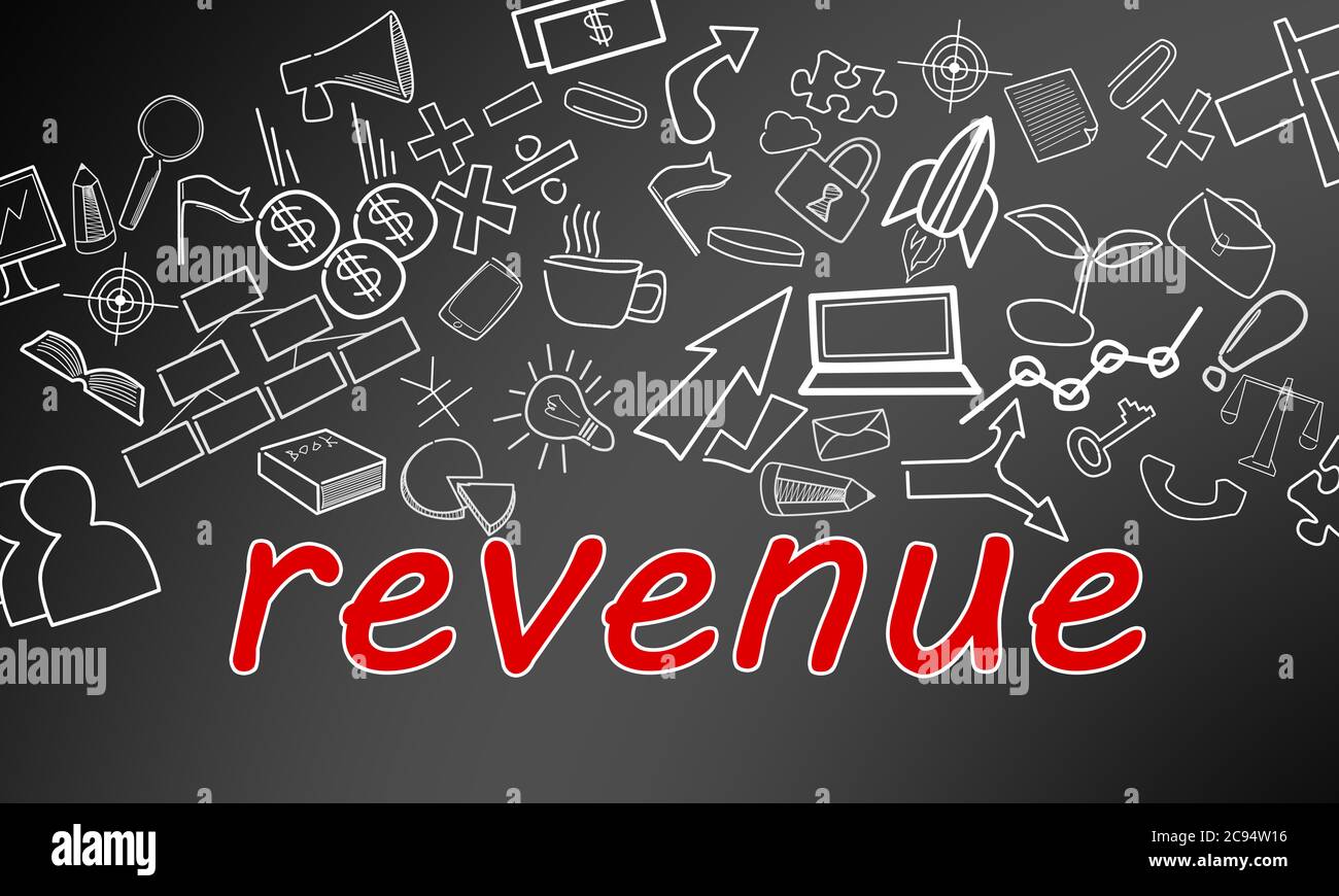 Revenue text with creative drawing for success concept, 3d rendering ...