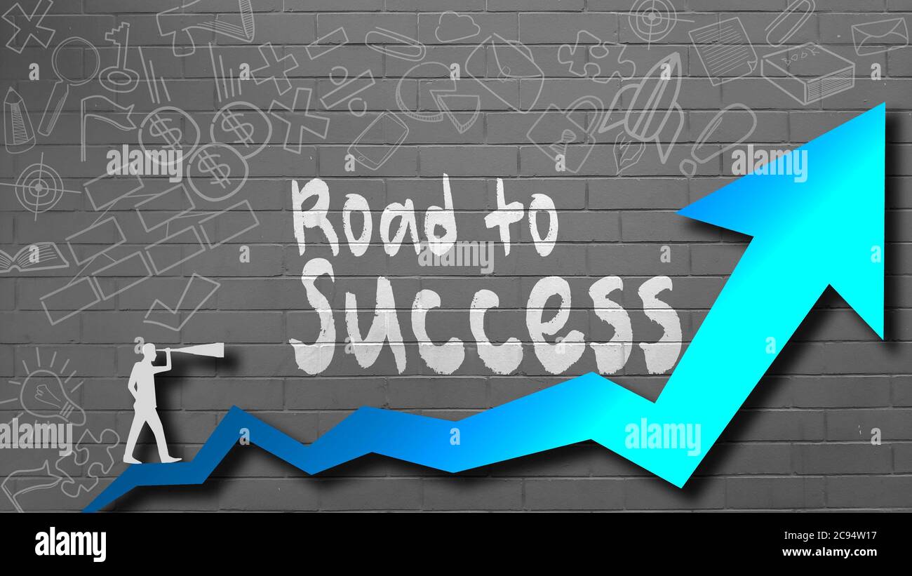 Road to success word for success concept with blue arrow. 3d rendering ...