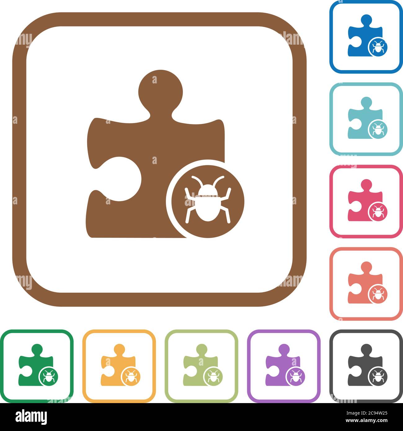 Plugin bug simple icons in color rounded square frames on white ...