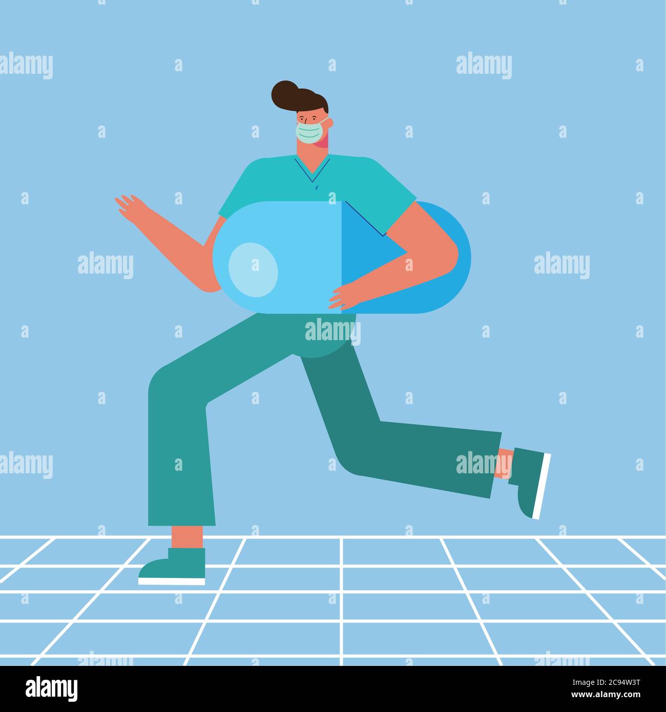 professional surgeon wearing medical mask running with capsule vector ...