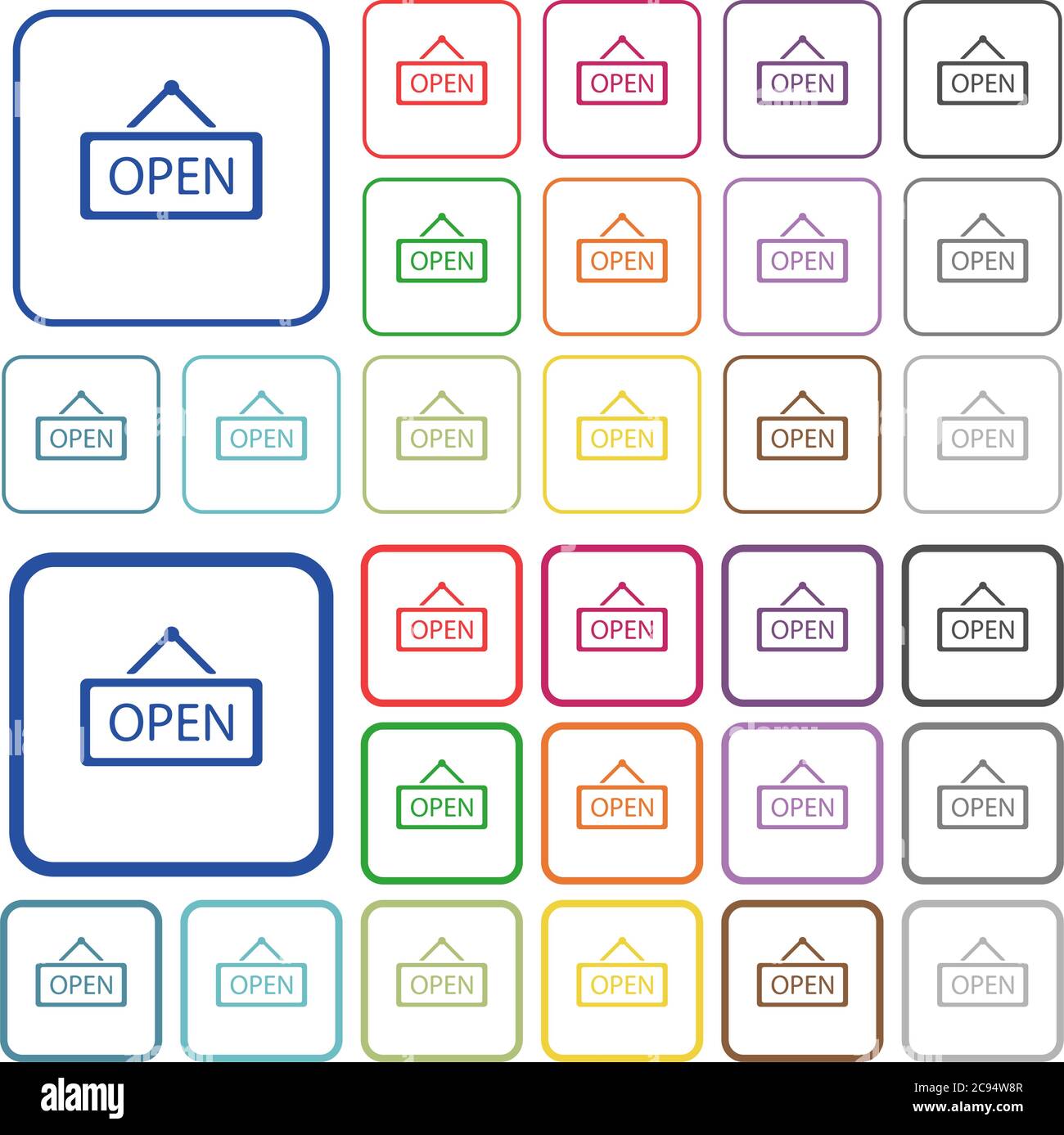 Open sign color flat icons in rounded square frames. Thin and thick ...