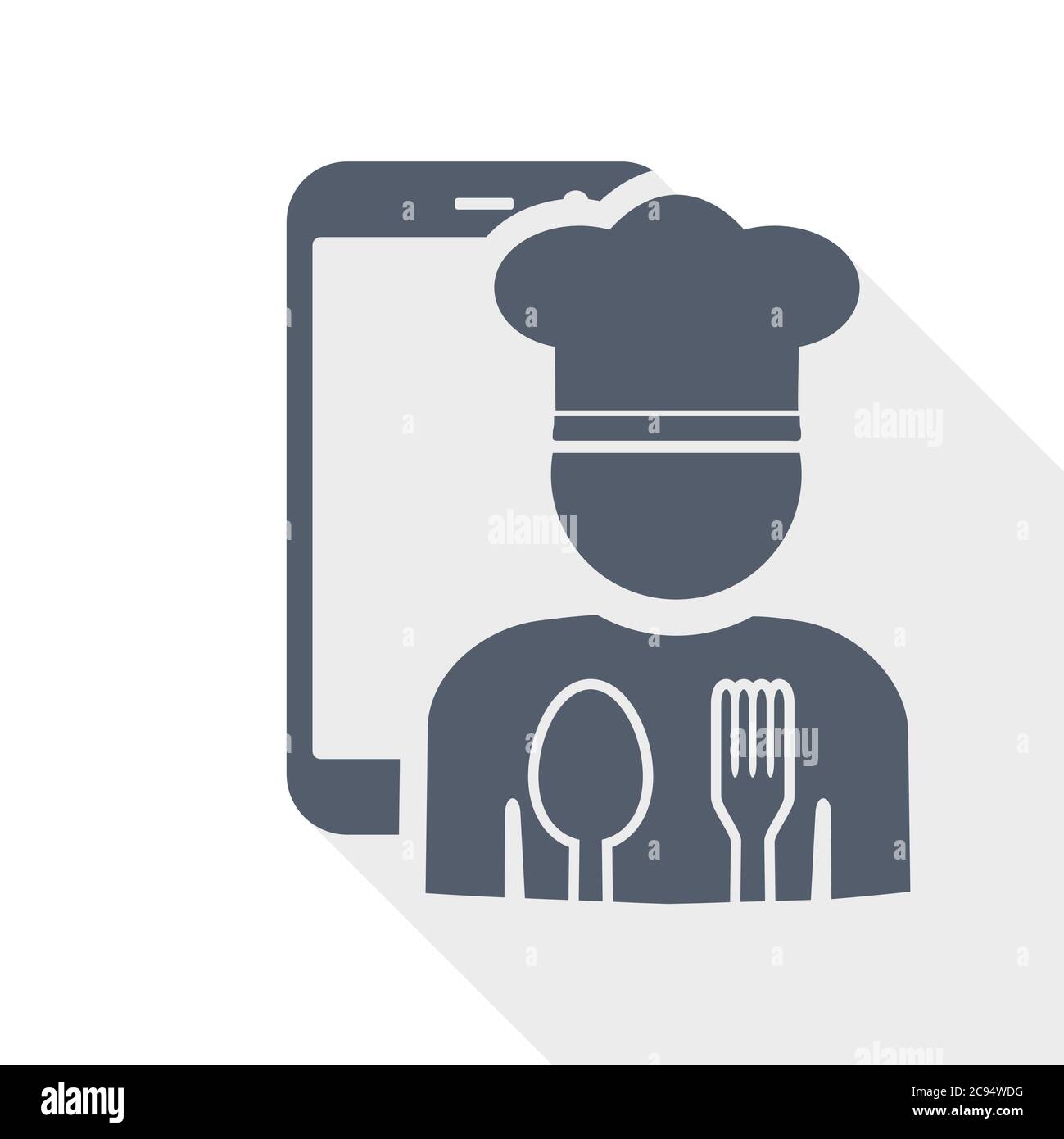 Mobile phone, online restaurant, chef flat design vector icon Stock ...