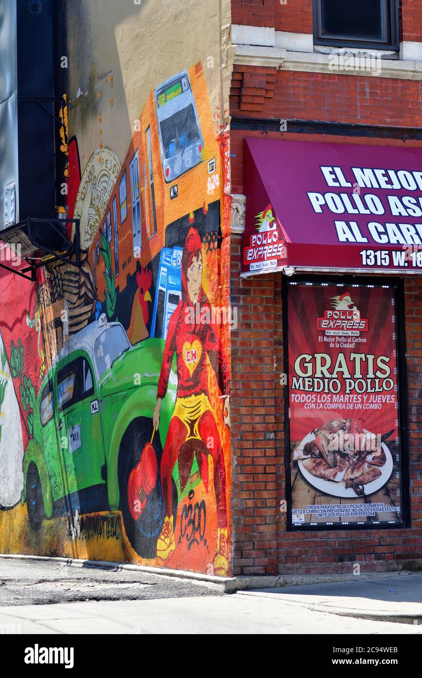 Chicago, Illinois, USA. A highly colorful mural on the side of a ...