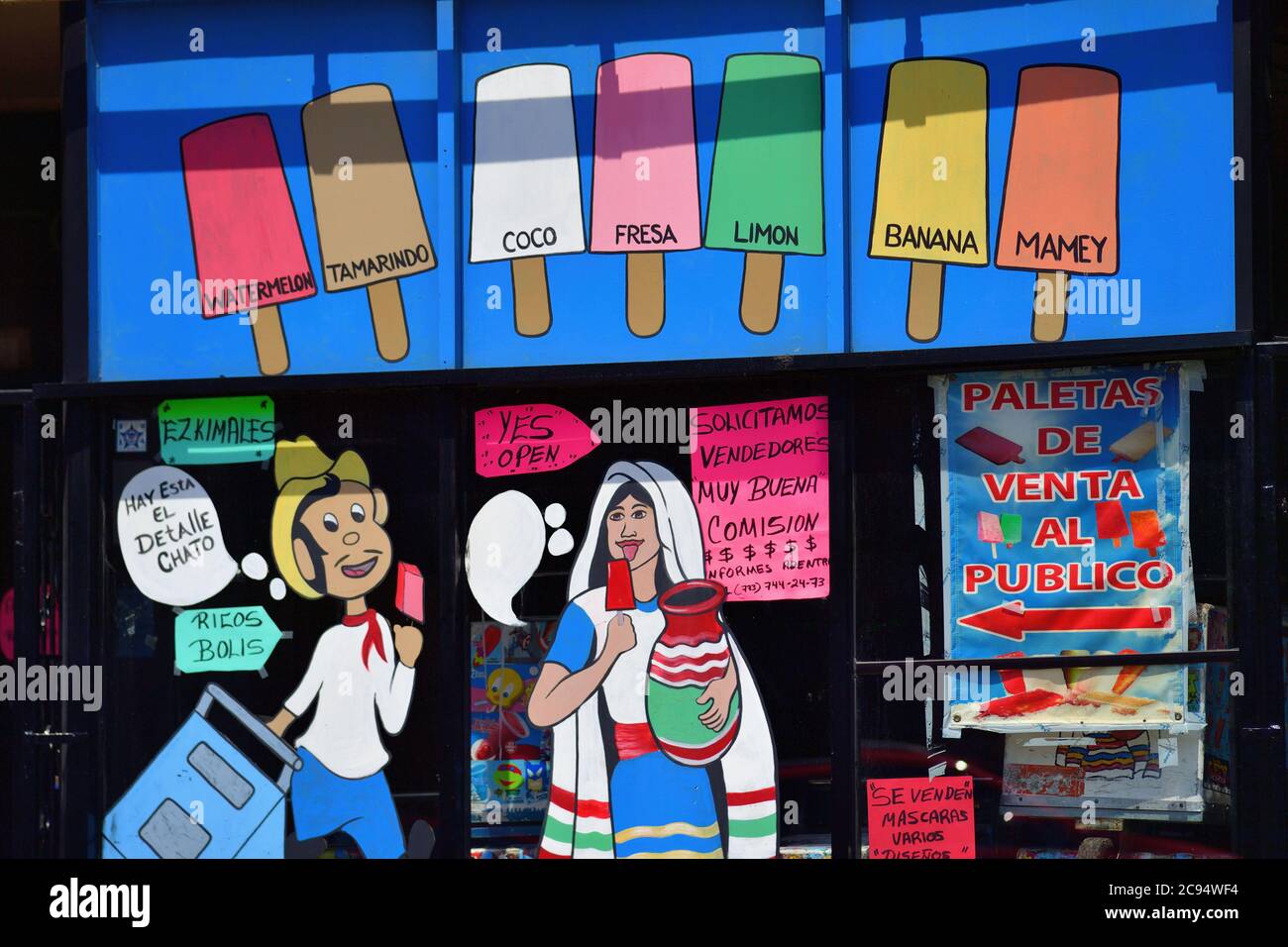 Chicago, Illinois, USA. Colorful stores appear to be the rule not the ...