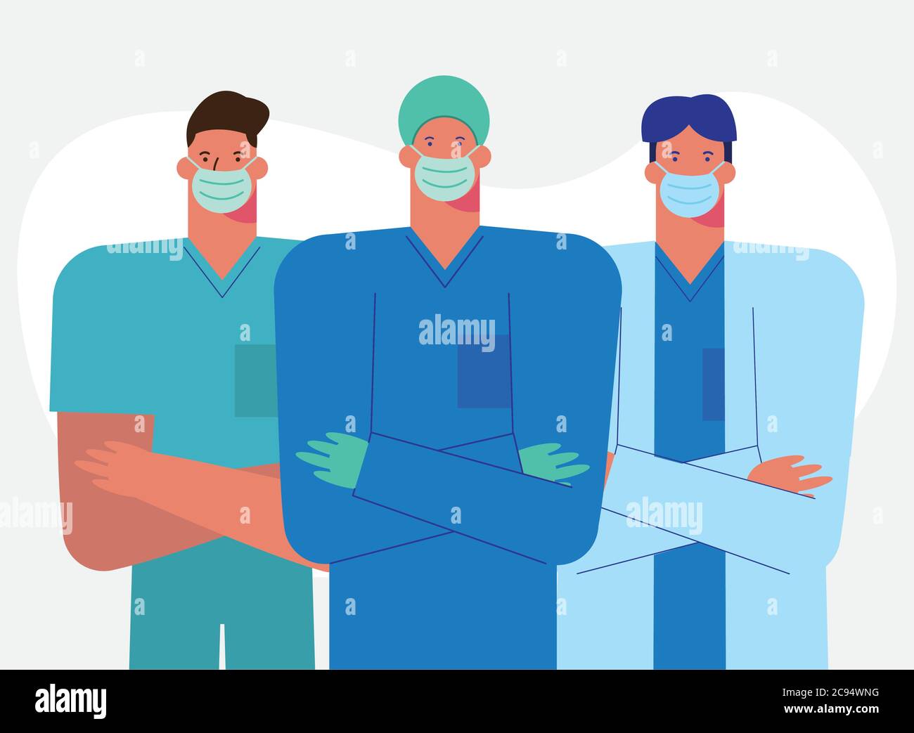 professional male doctors wearing medical masks vector illustration ...