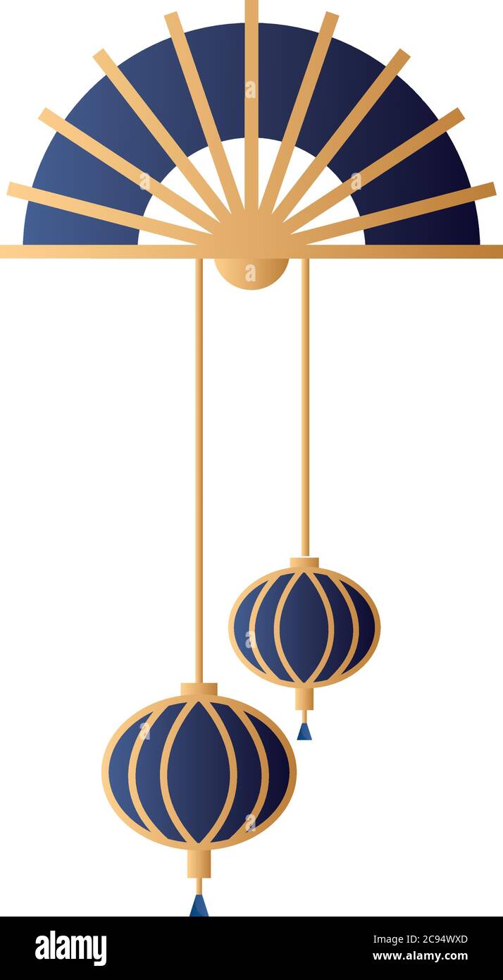 mid autumn festival with lamps hanging in fan vector illustration ...