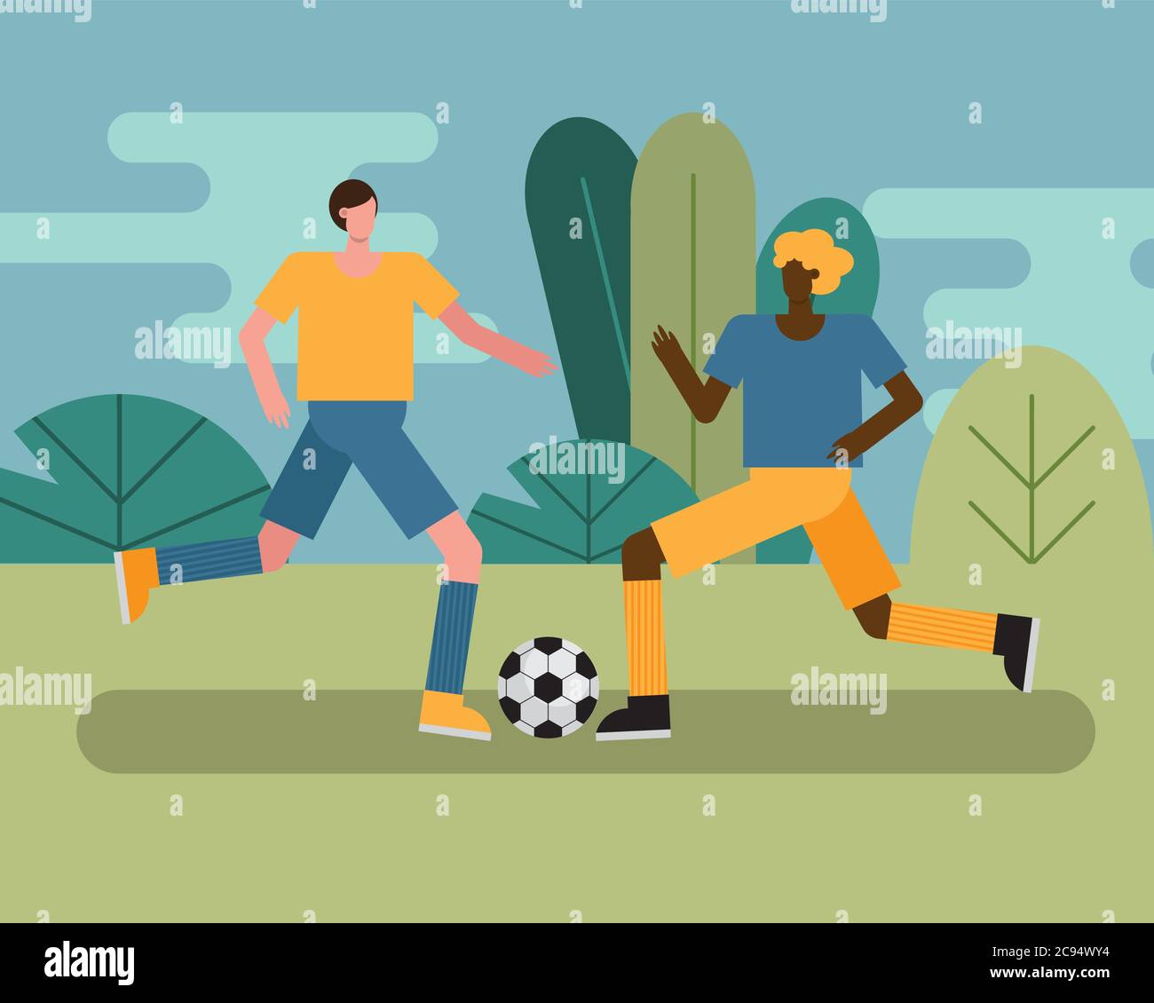 Young adults playing soccer Stock Vector Images - Alamy