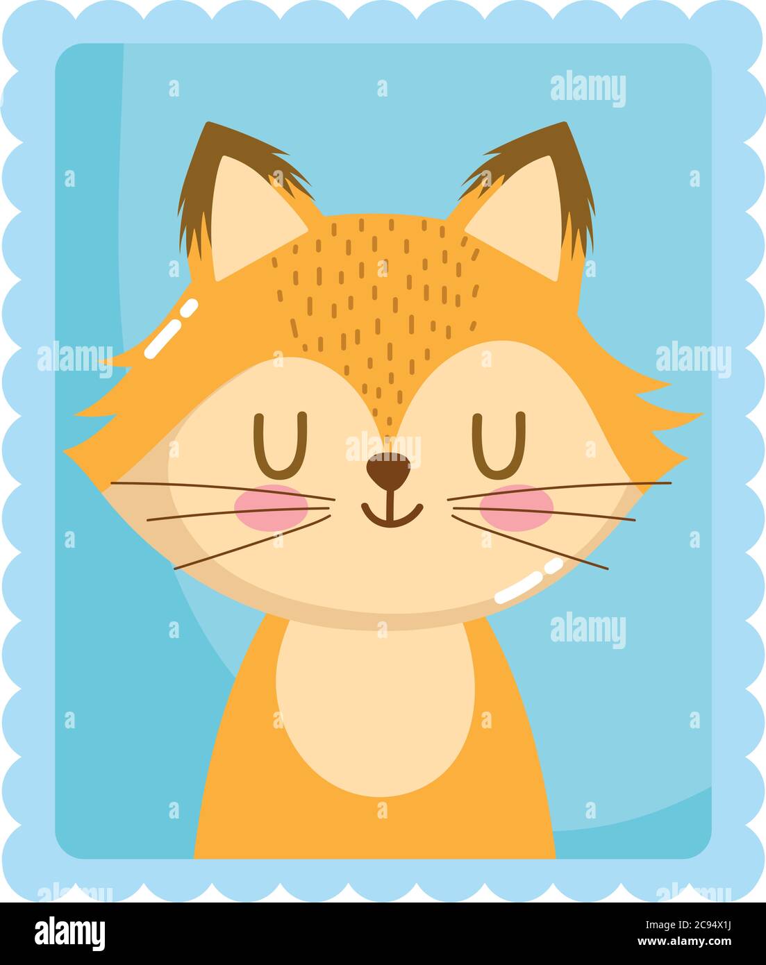 cute little fox animals cartoon postage mail stamp vector illustration ...