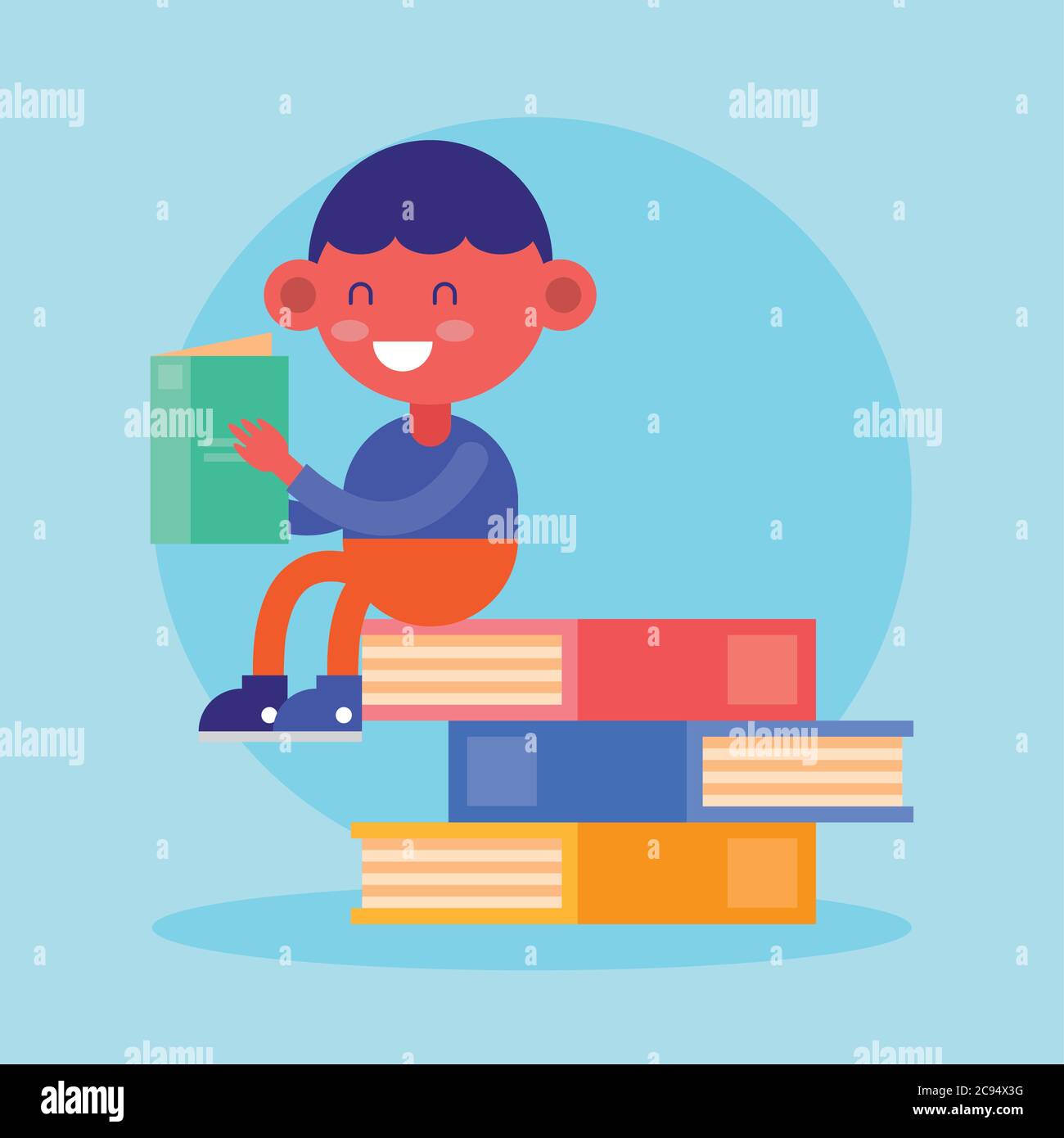 little student boy with books comic character vector illustration ...