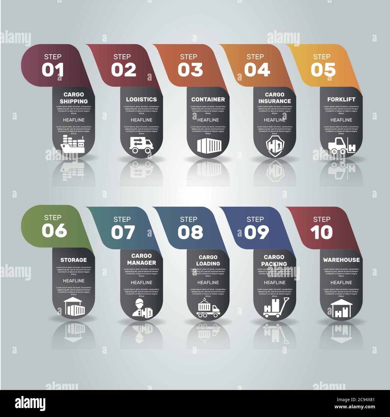 Infographic Cargo template. Icons in different colors. Include Cargo ...