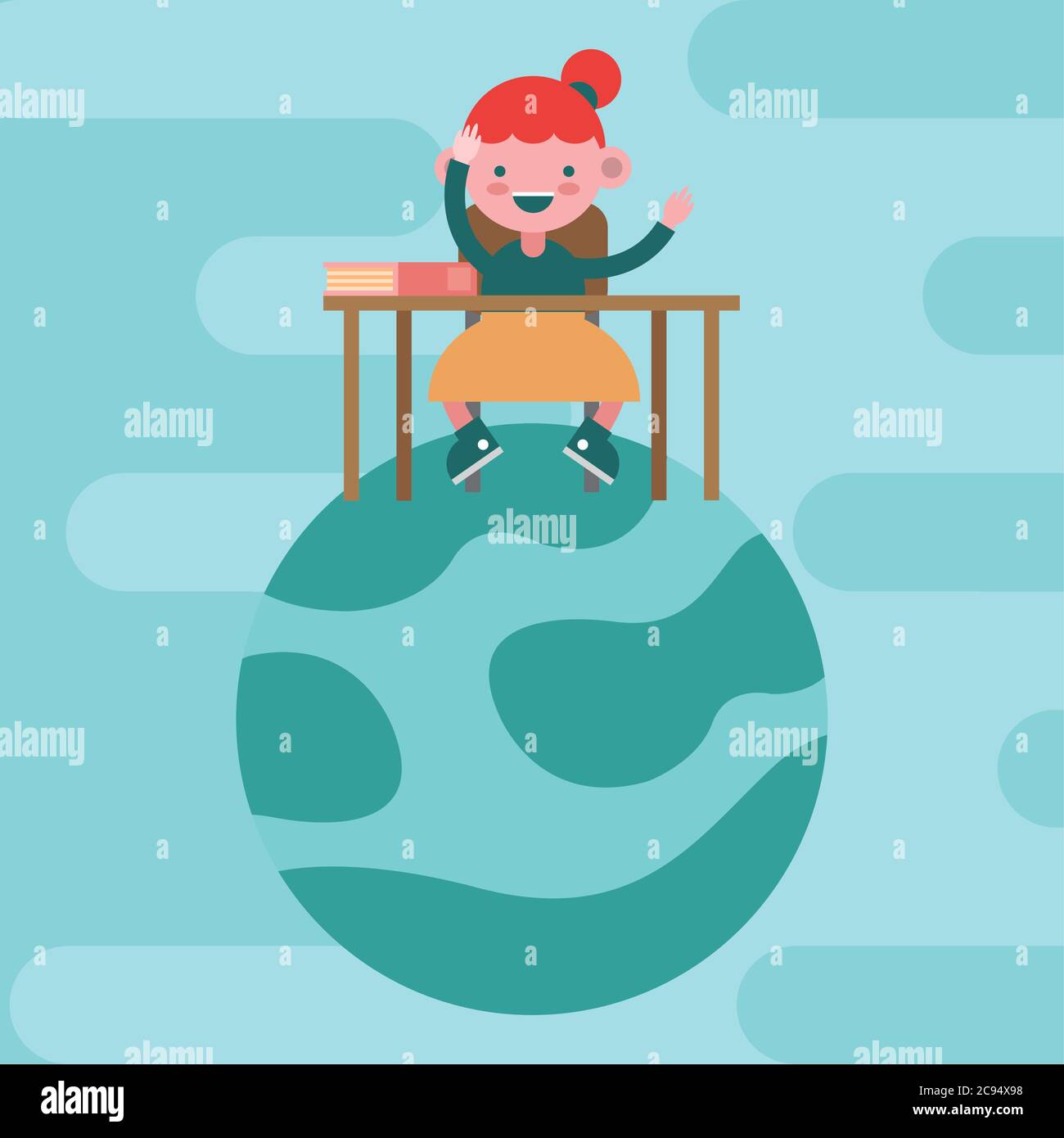 little students girls in school desks comic characters vector ...