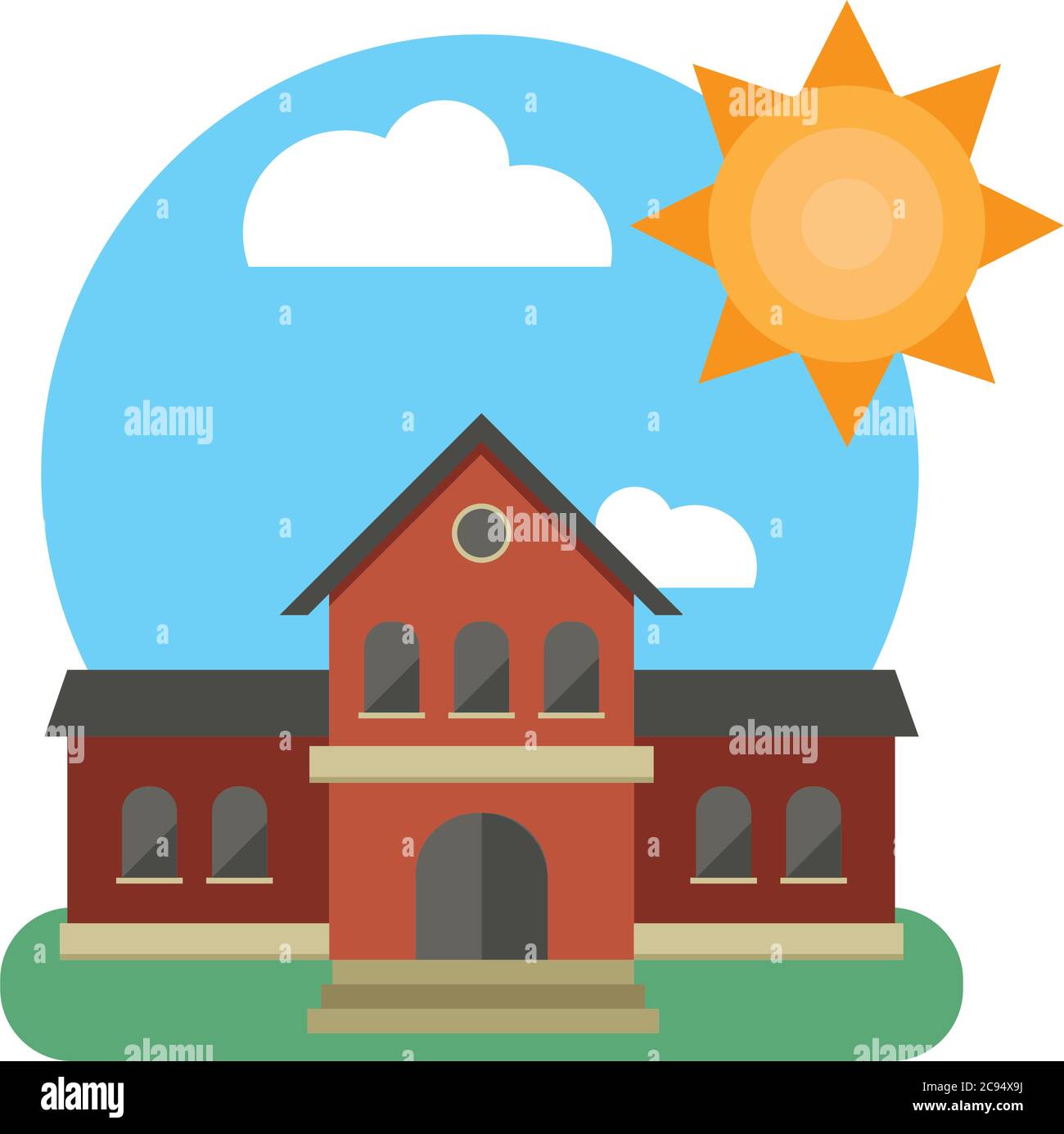 school building facade with sun scene vector illustration design Stock ...