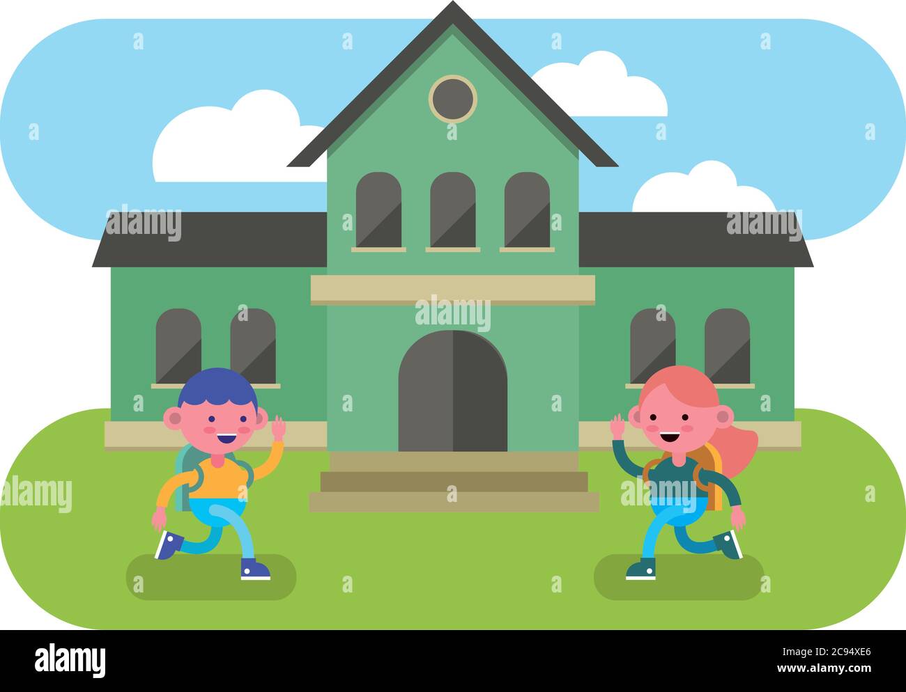 little students couple walking in the school comic characters vector ...