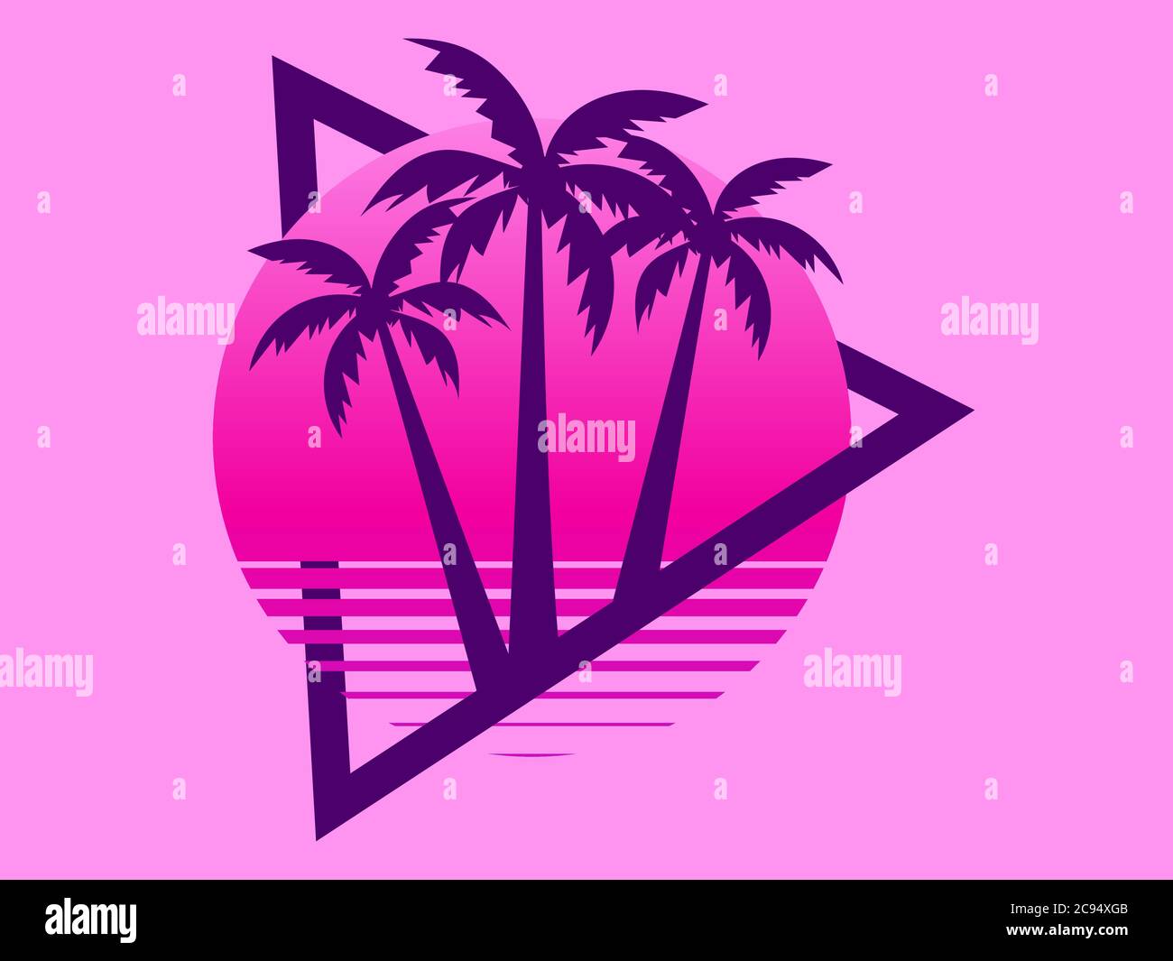80s retro sci-fi palm trees on a sunset. Retro futuristic sun with palm ...