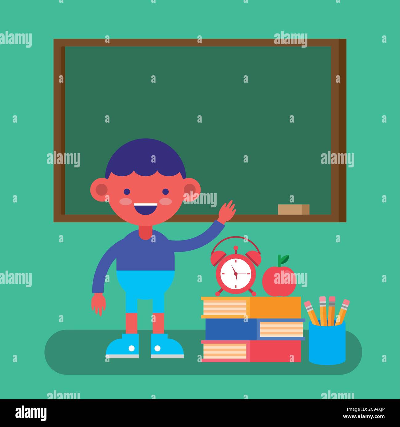 little student boy with books comic character vector illustration ...