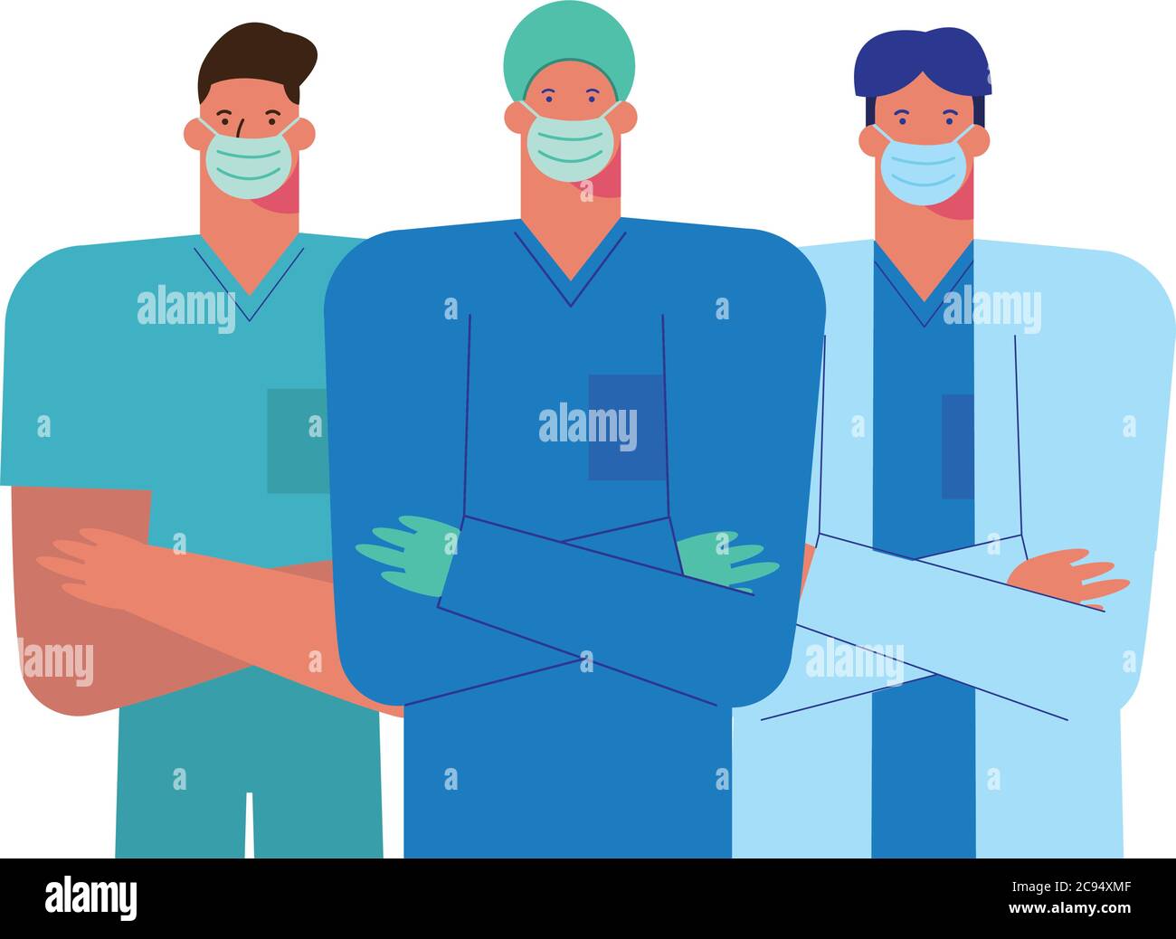professional male doctors wearing medical masks vector illustration ...