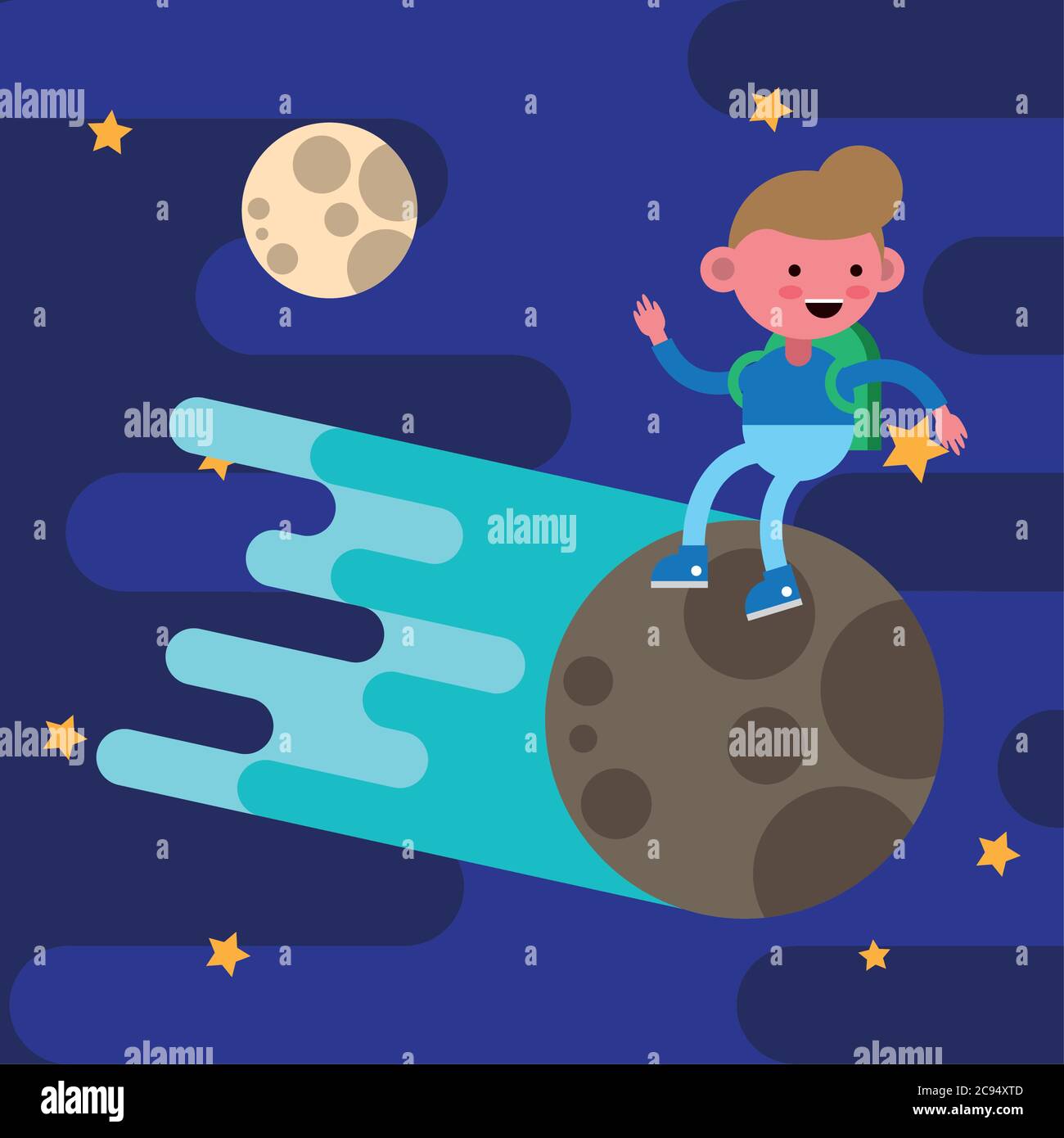 little student boy in moon comic character vector illustration design ...