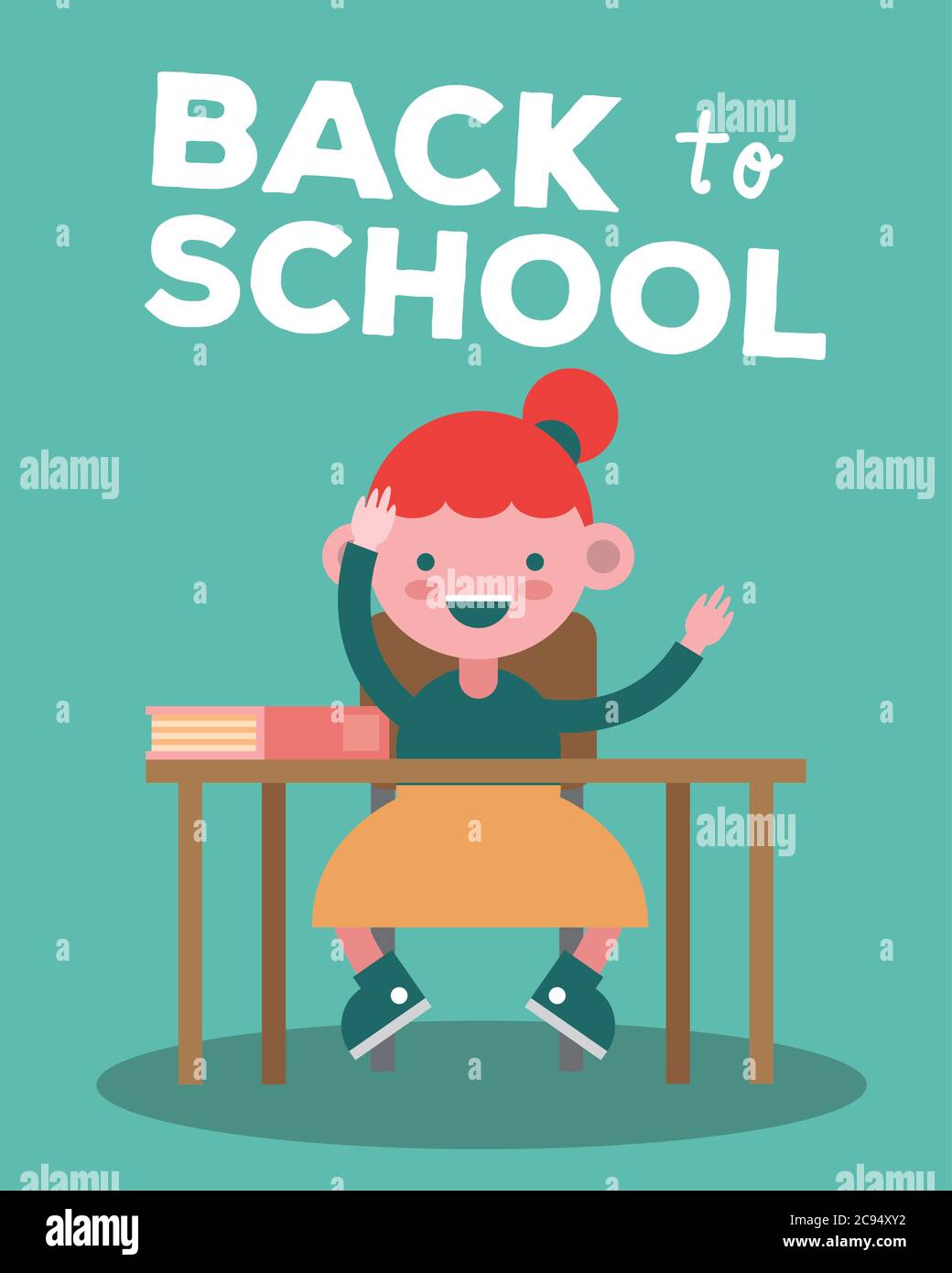 little student girl in school desks comic character vector illustration ...