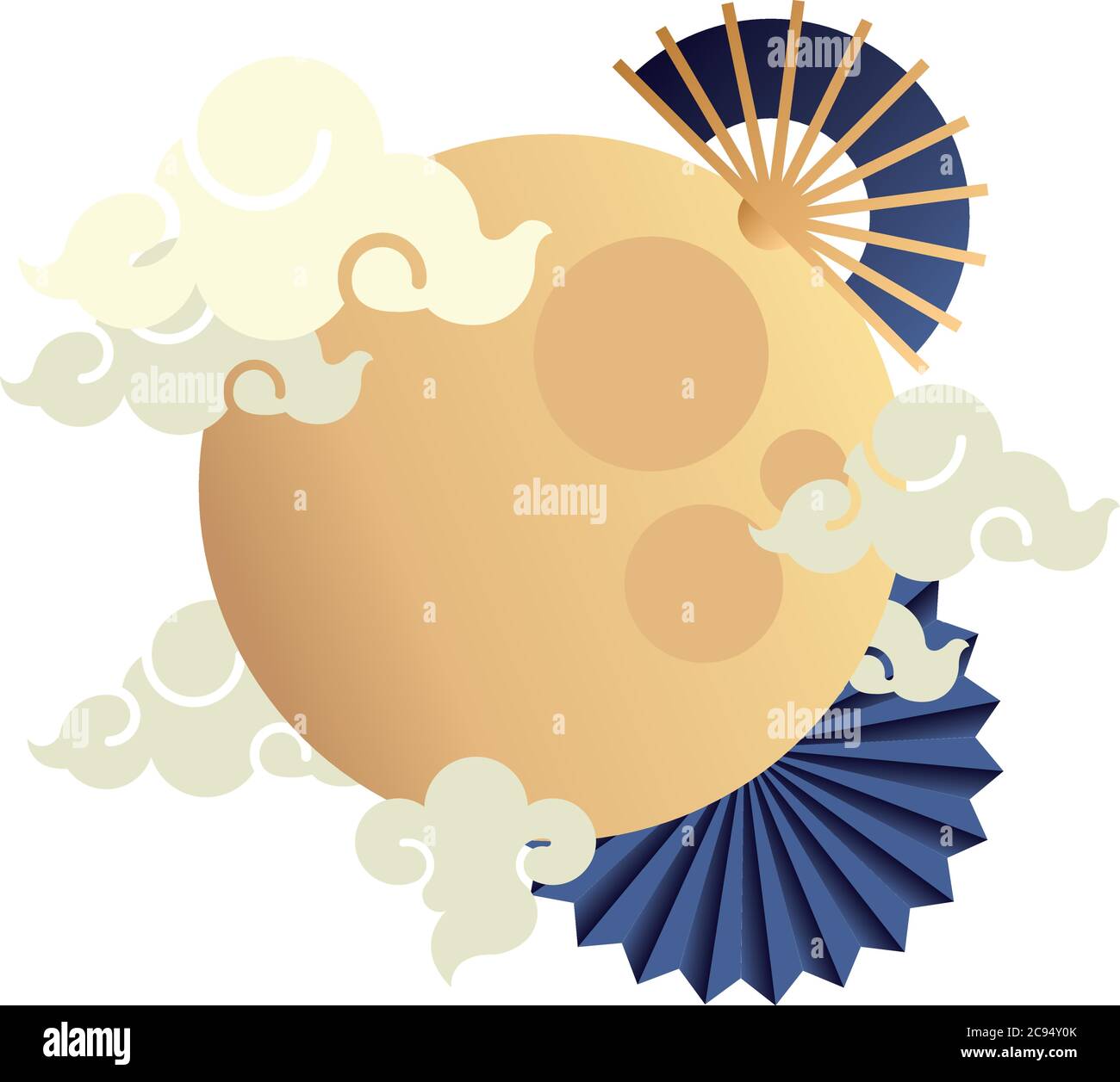 mid autumn festival moon and clouds with fans vector illustration ...