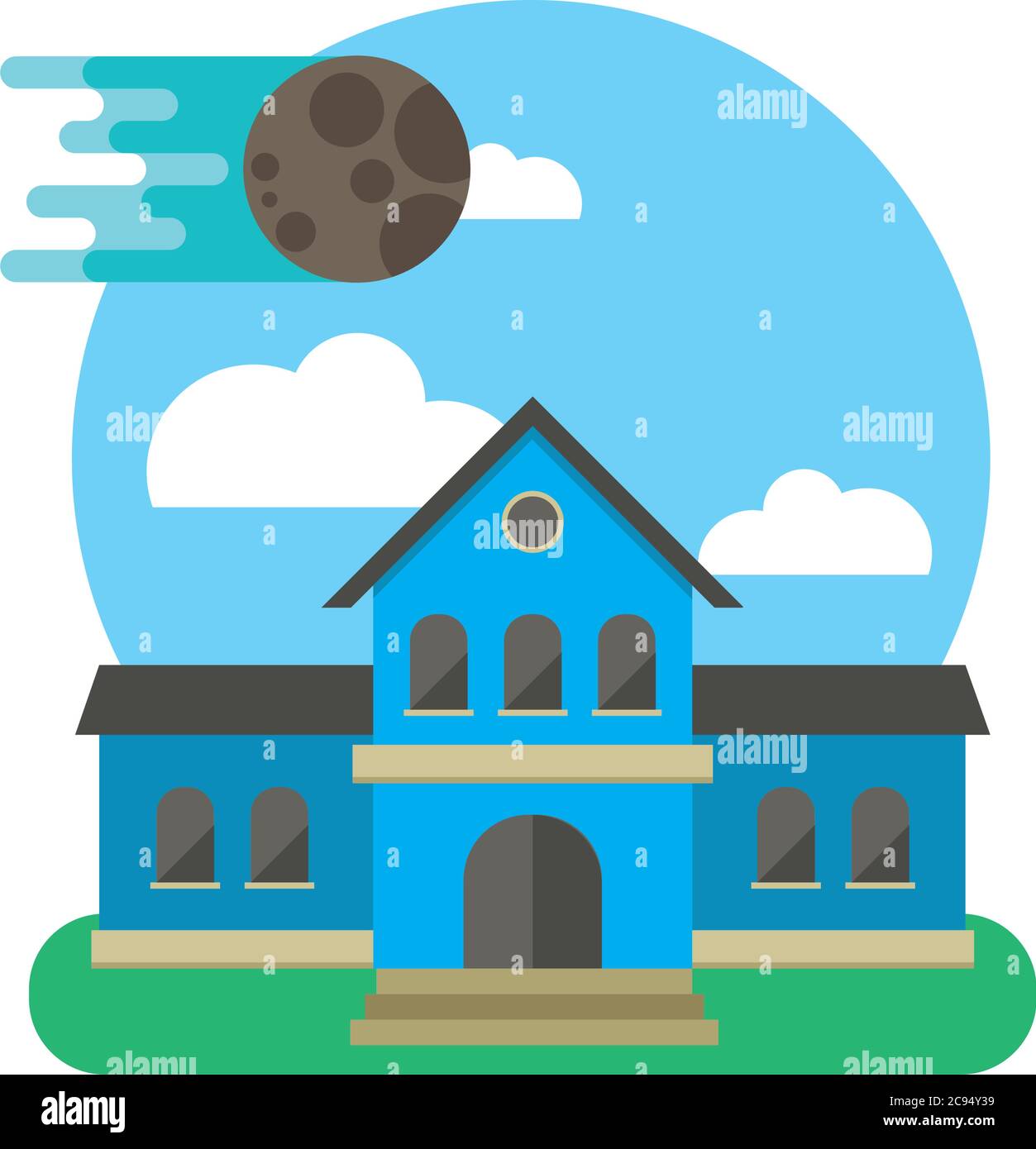 school building facade with moon scene vector illustration design Stock ...