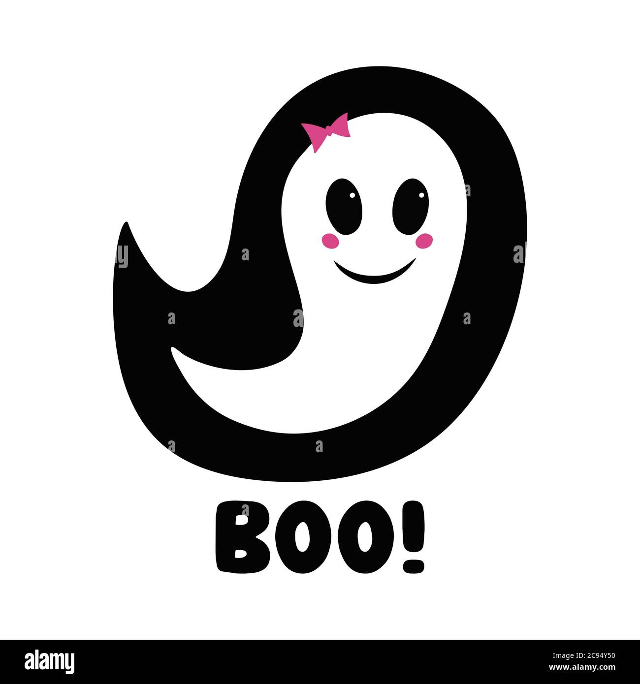 Cute girl ghost with pink blush, bow and boo word. Halloween greeting ...