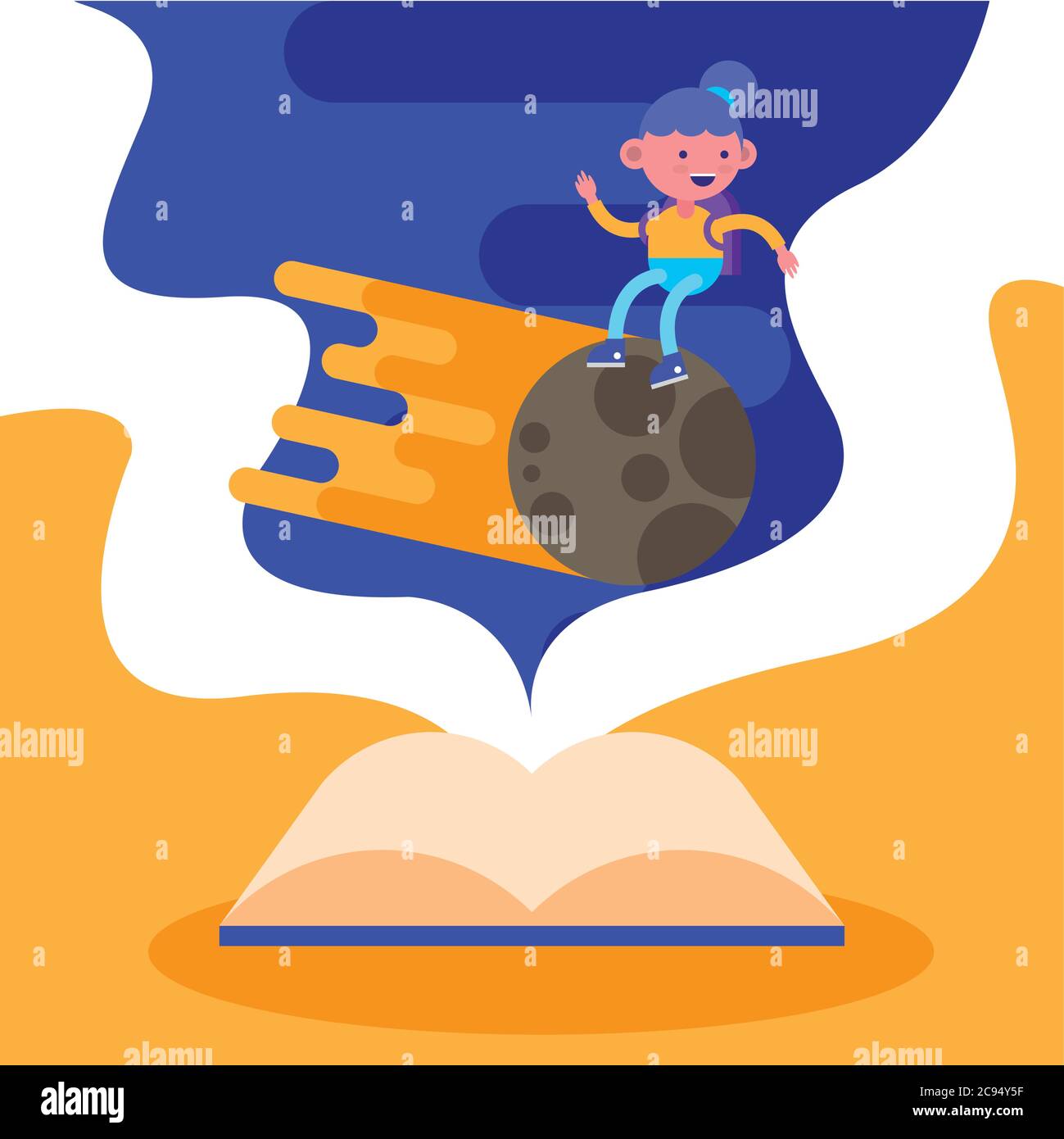 little student boy in moon comic character vector illustration design ...