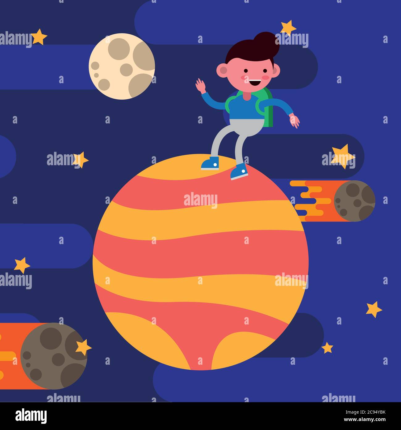 little student boy in planet comic character vector illustration design ...