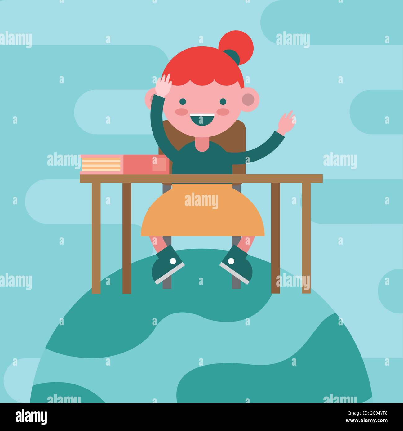 little students girls in school desks comic characters vector ...