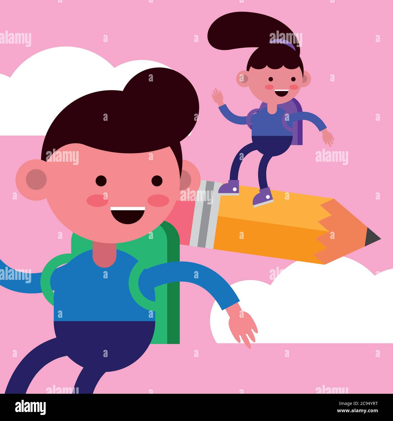 little students couple in pencil comic characters vector illustration ...