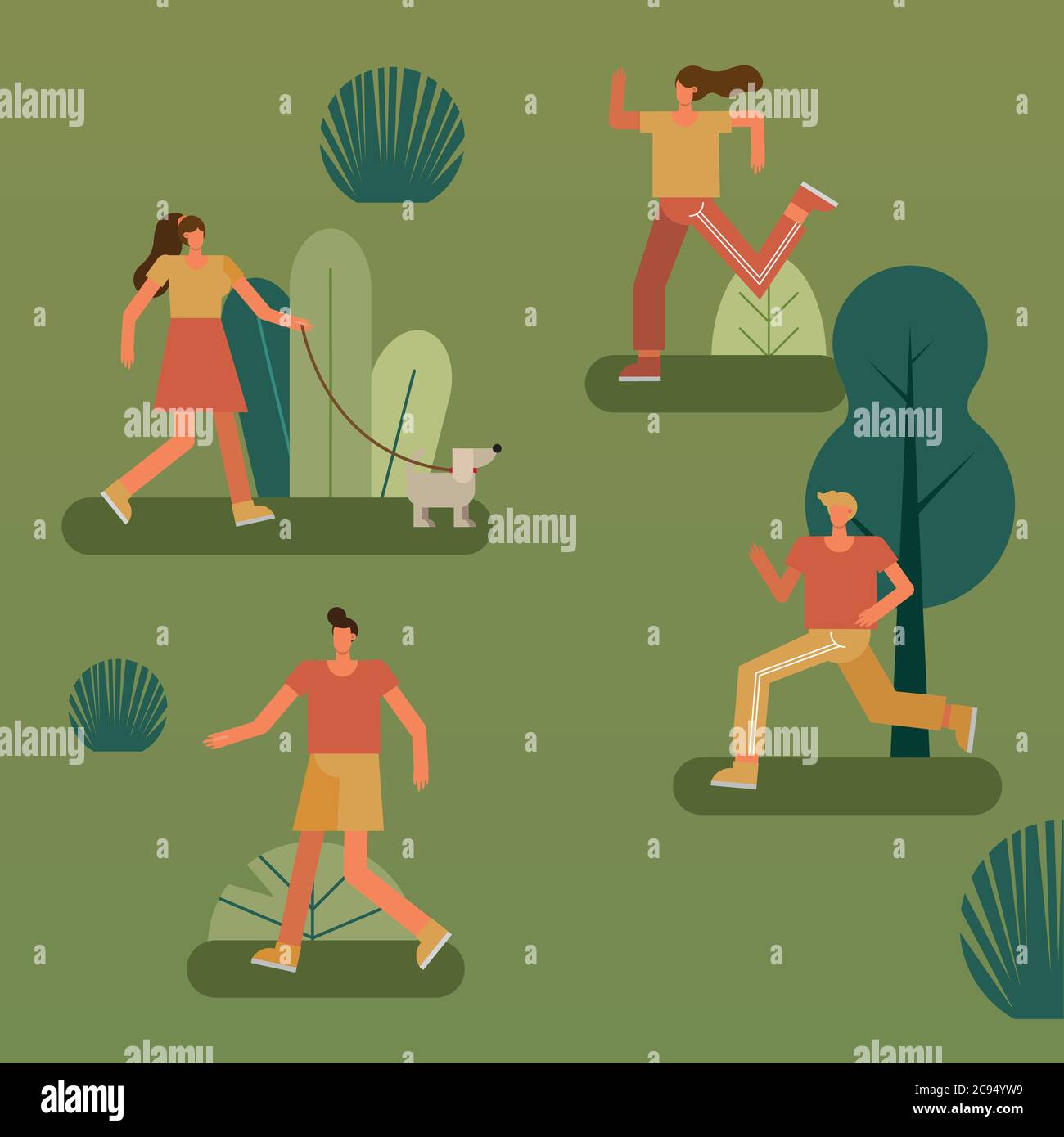 young people running with dog characters vector illustration design ...