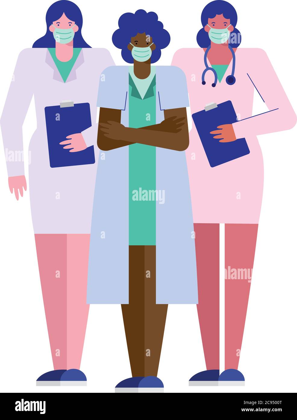 professional female doctors wearing medical masks vector illustration ...