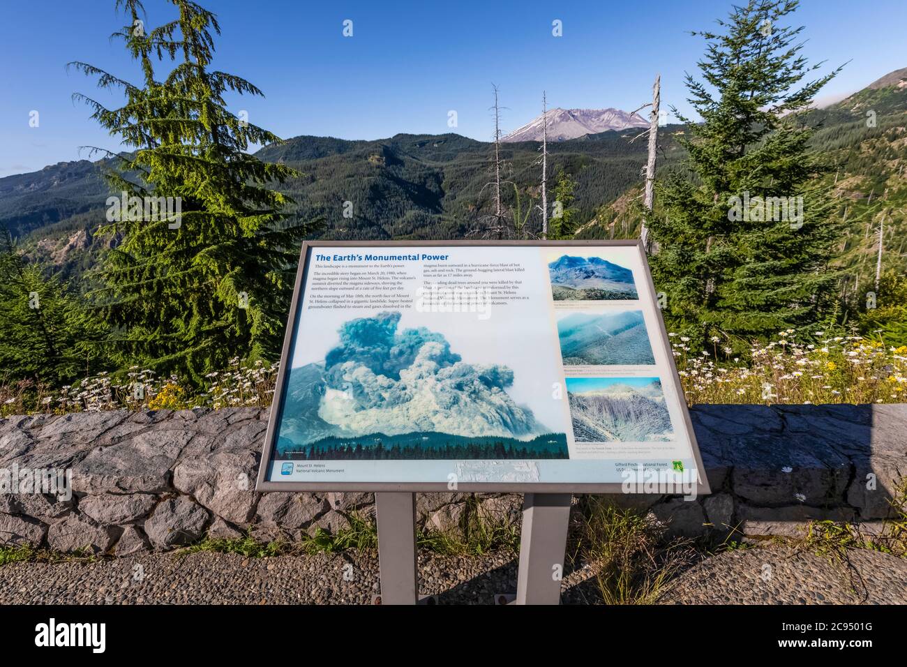 Interpretive sign about the awesome power of the eruption in Mount St ...